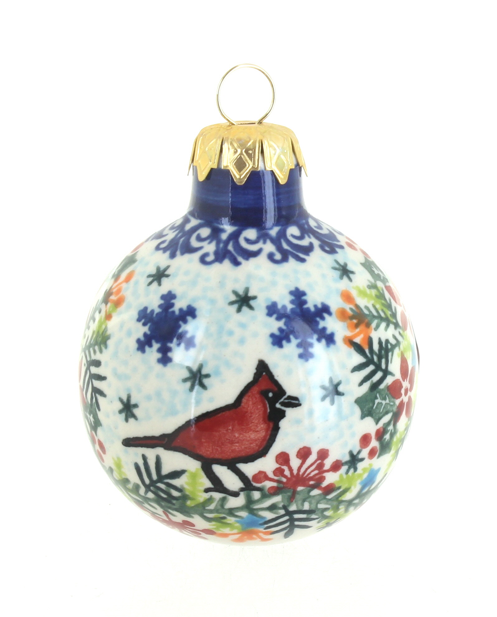 Blue Rose Polish Pottery | Winter Cardinal Small Christmas Ball