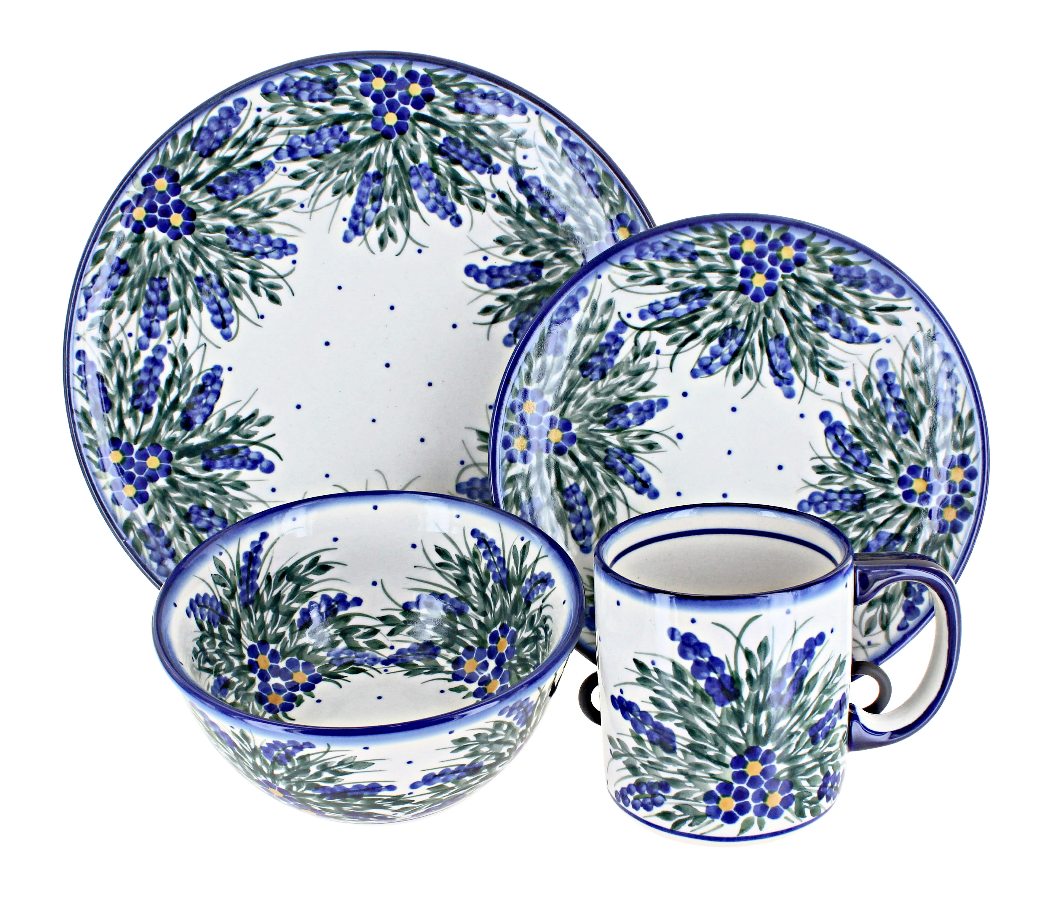 Blue Rose Polish Pottery | Hyacinth 4 PC Place Setting - Service for 1