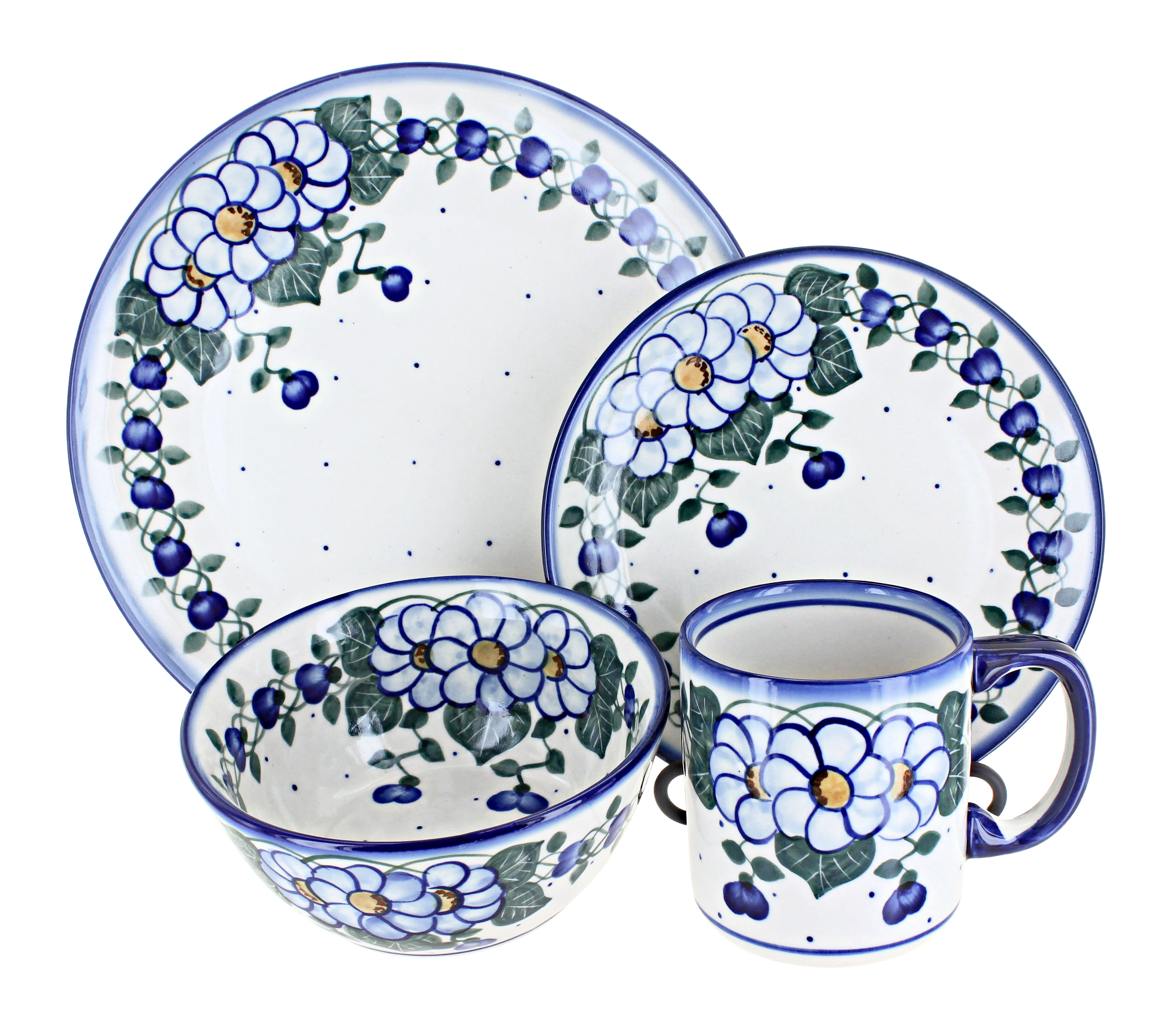 Blue Rose Polish Pottery | Primrose 16 PC Dinnerware Set