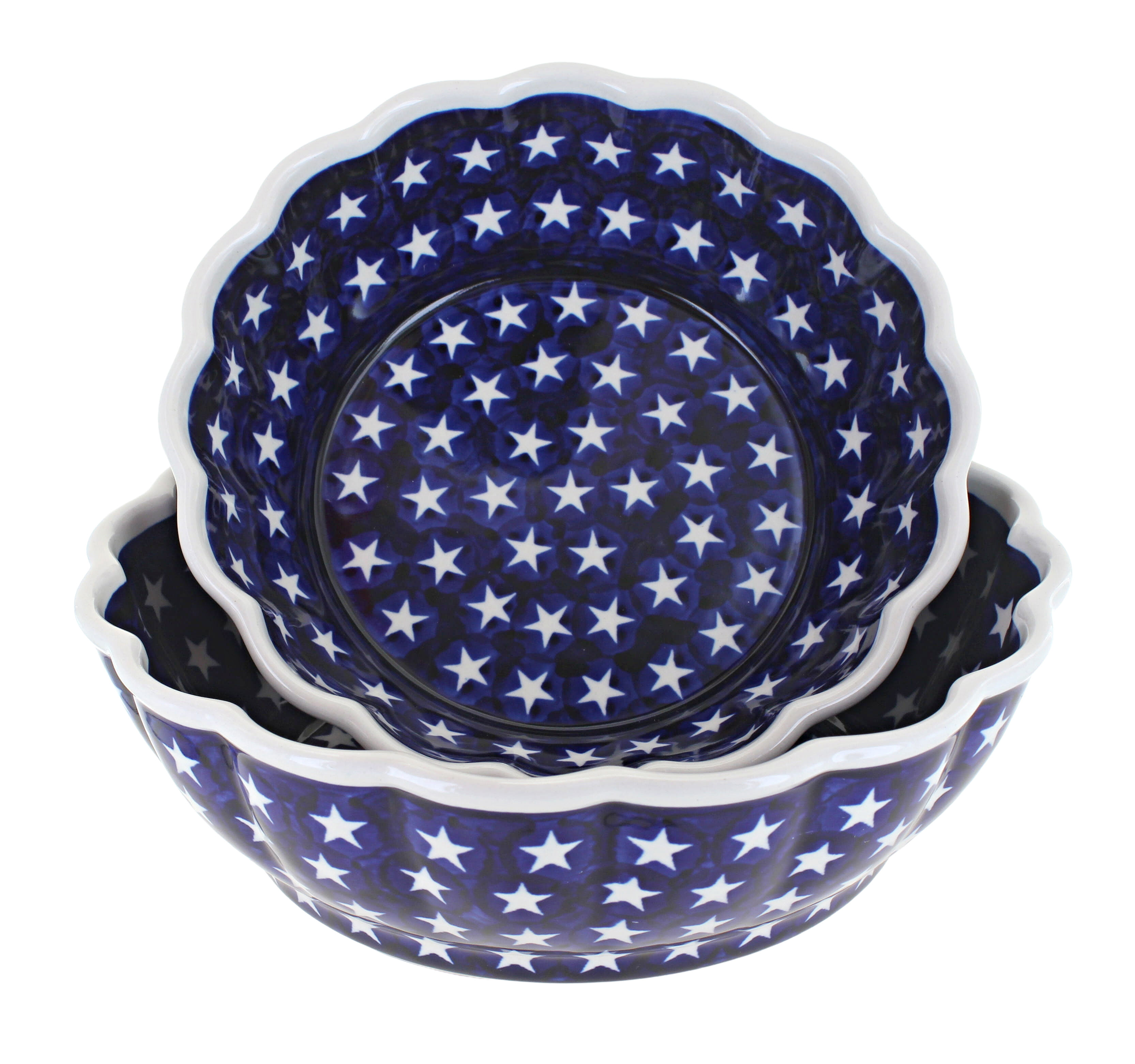 Blue Rose Polish Pottery | Stars Scallop Serving Bowl Set
