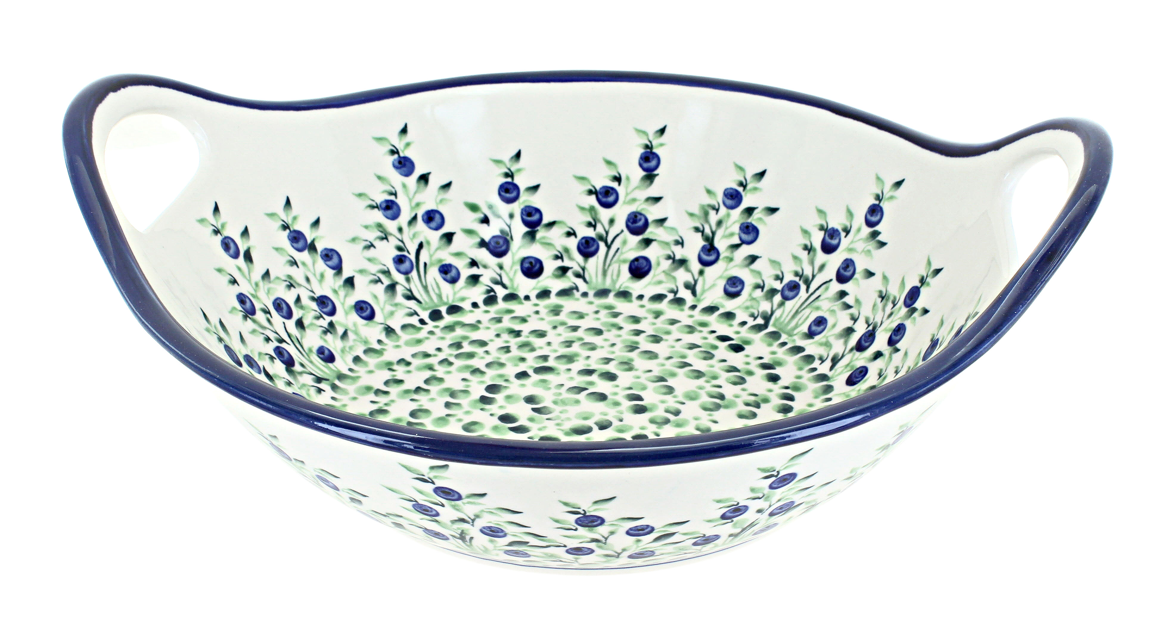 Blue Rose Polish Pottery | Porcelain Vine Medium Bowl with Handles