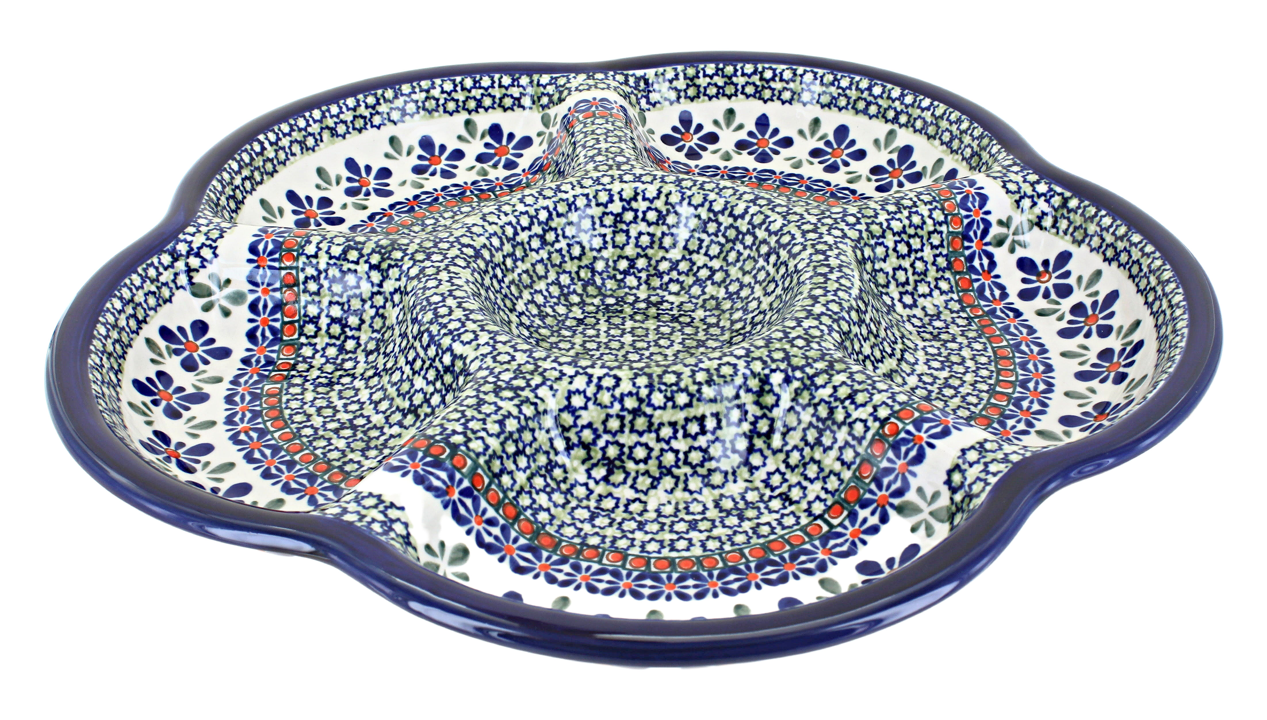 Blue Rose Polish Pottery | Mosaic Flower Chip & Dip Tray