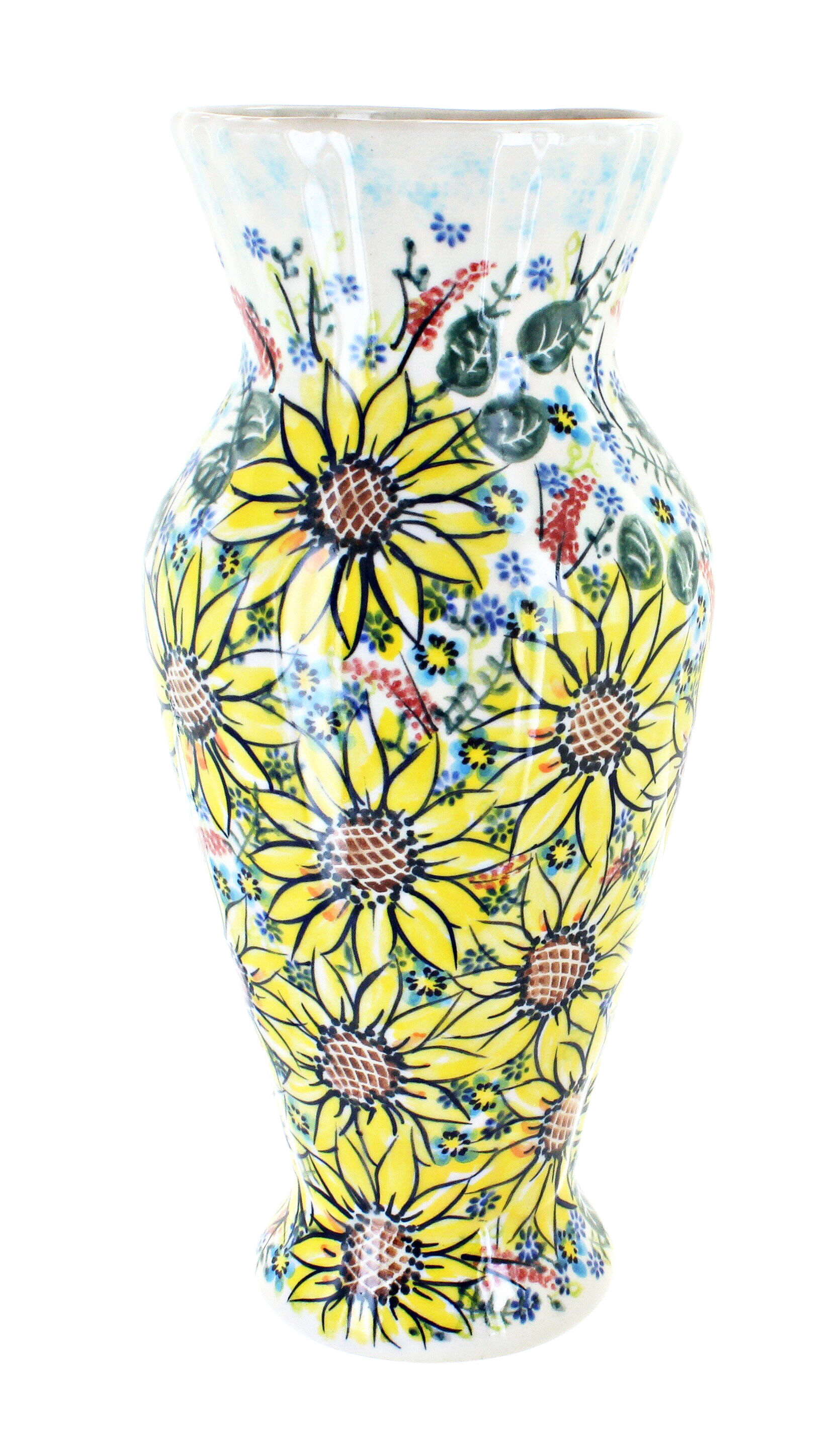 Blue Rose Polish Pottery | Sunflower Maze Tall Vase