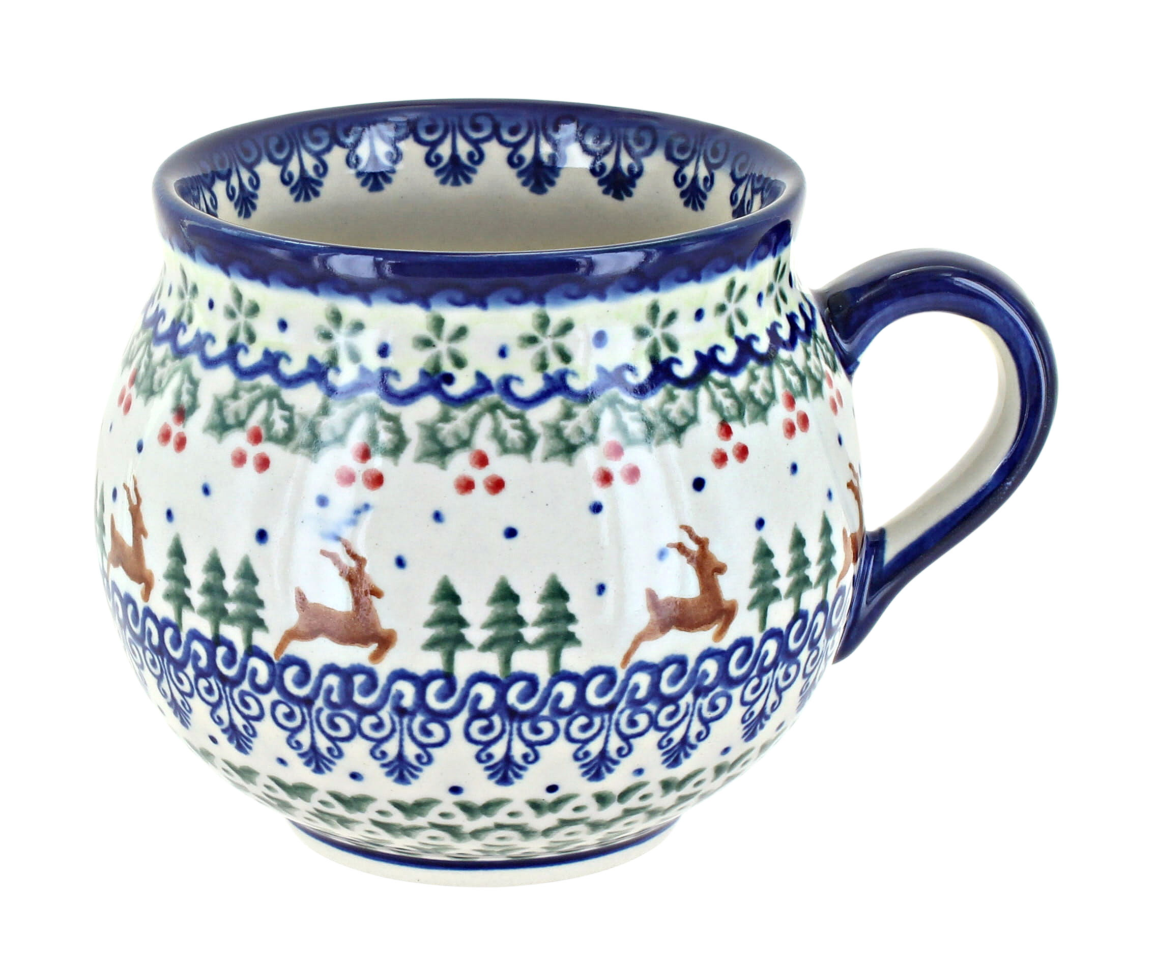 Blue Rose Polish Pottery | Reindeer Delight Bubble Mug