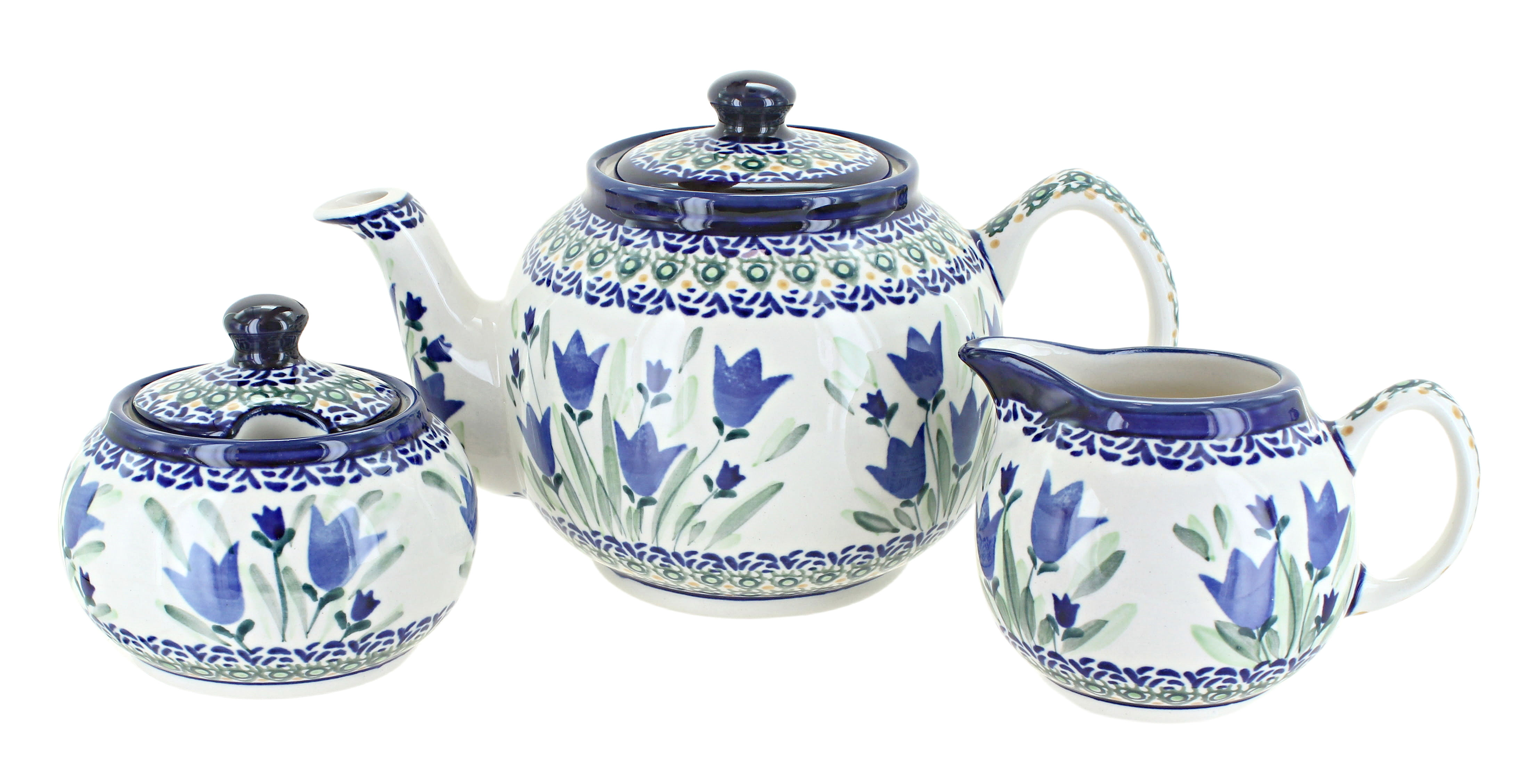 Blue Rose Polish Pottery | Blue Tulip Three Piece Tea Set
