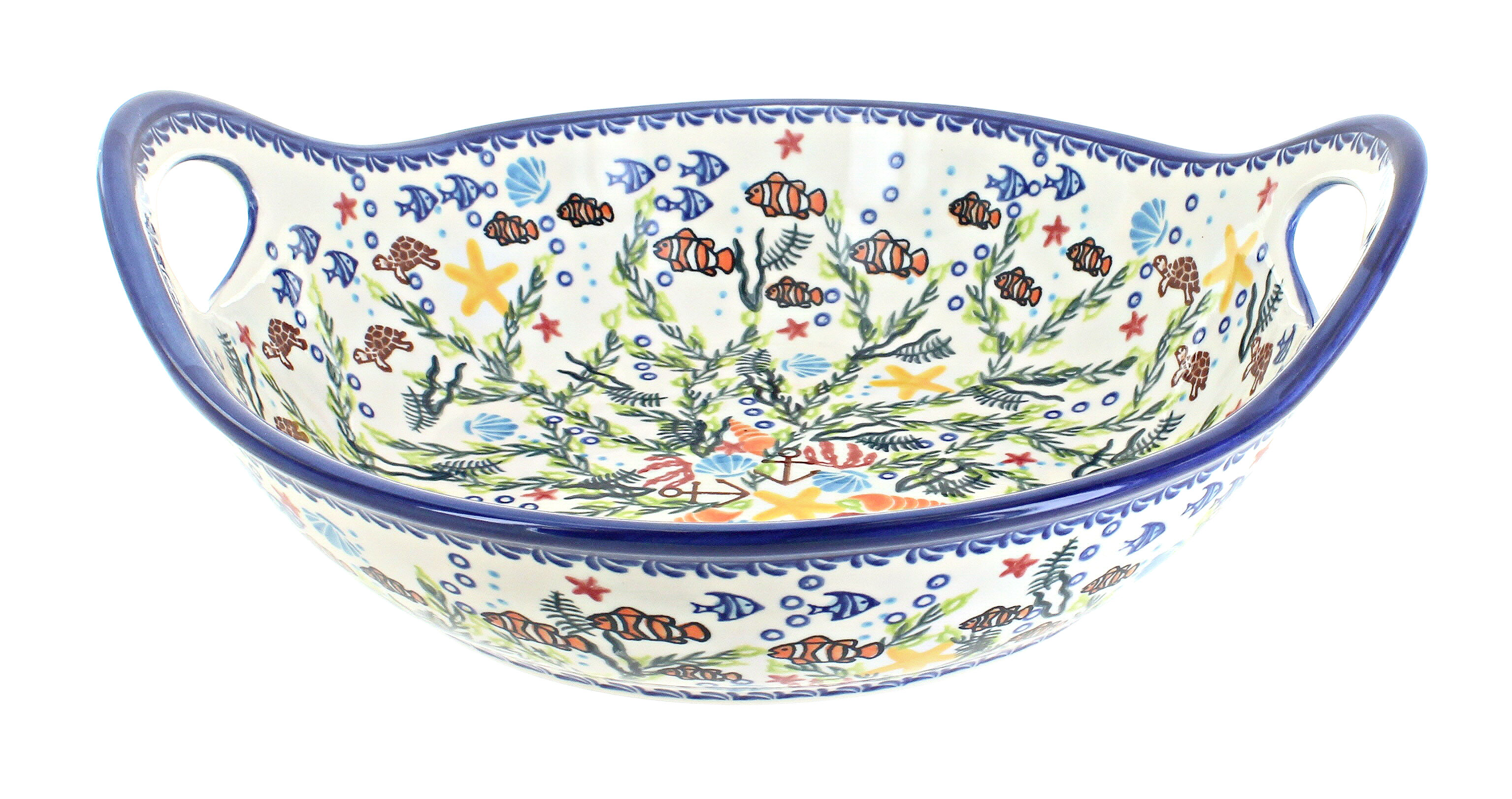 Blue Rose Polish Pottery | Atlantis Deep Bowl with Handles