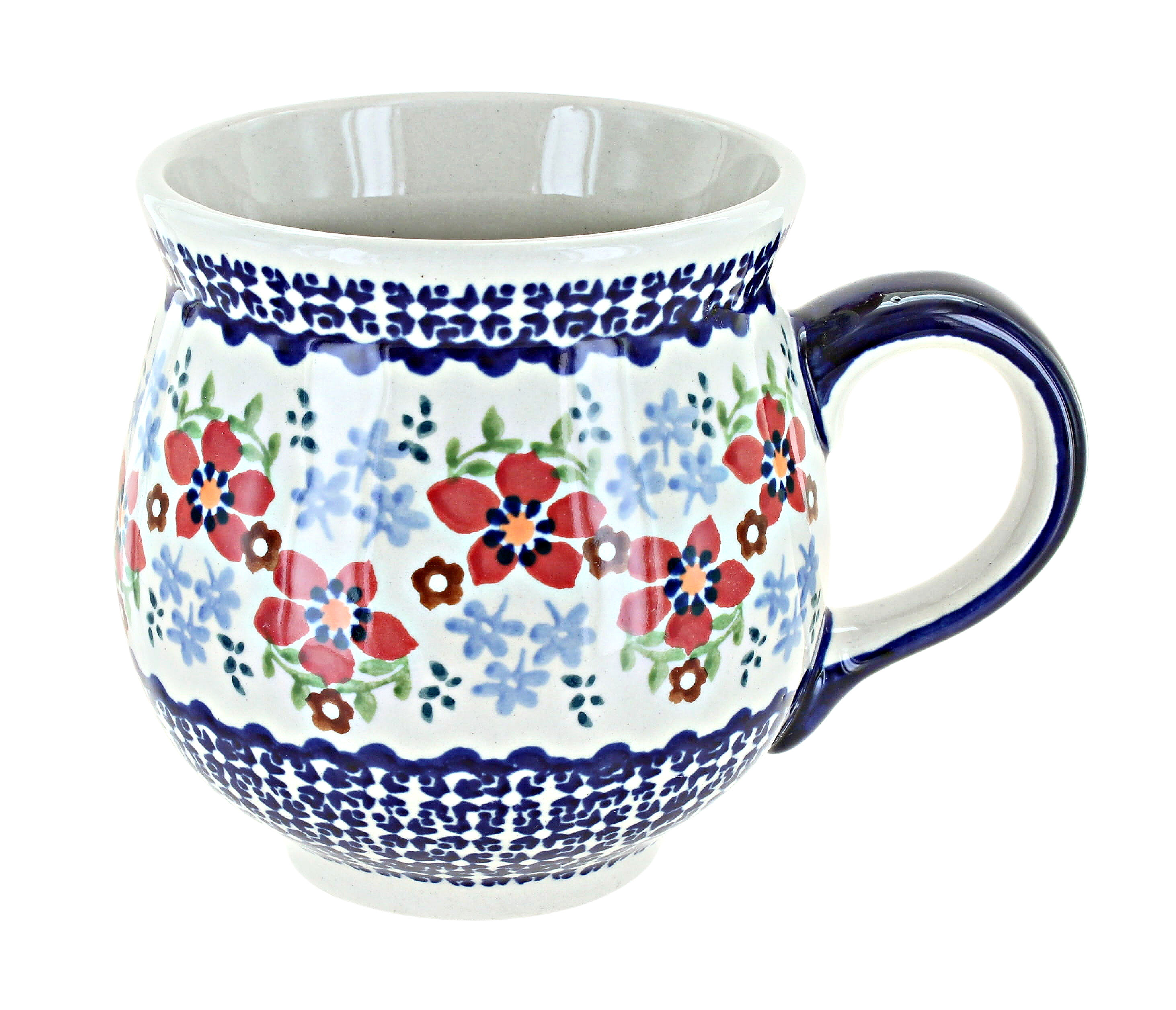 Blue Rose Polish Pottery | Red Poppy Large Bubble Mug