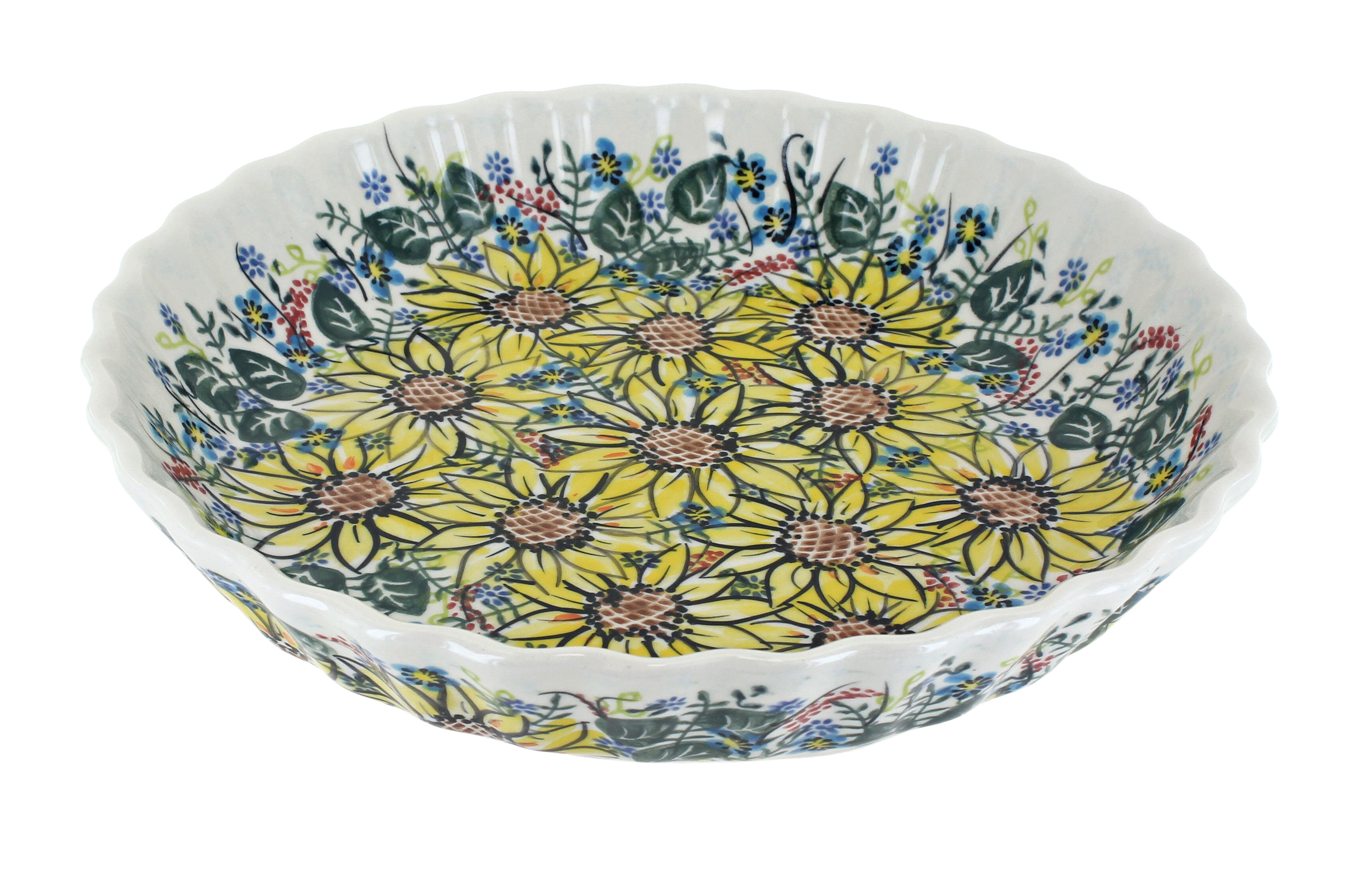 Blue Rose Polish Pottery | Sunflower Maze Pie Plate