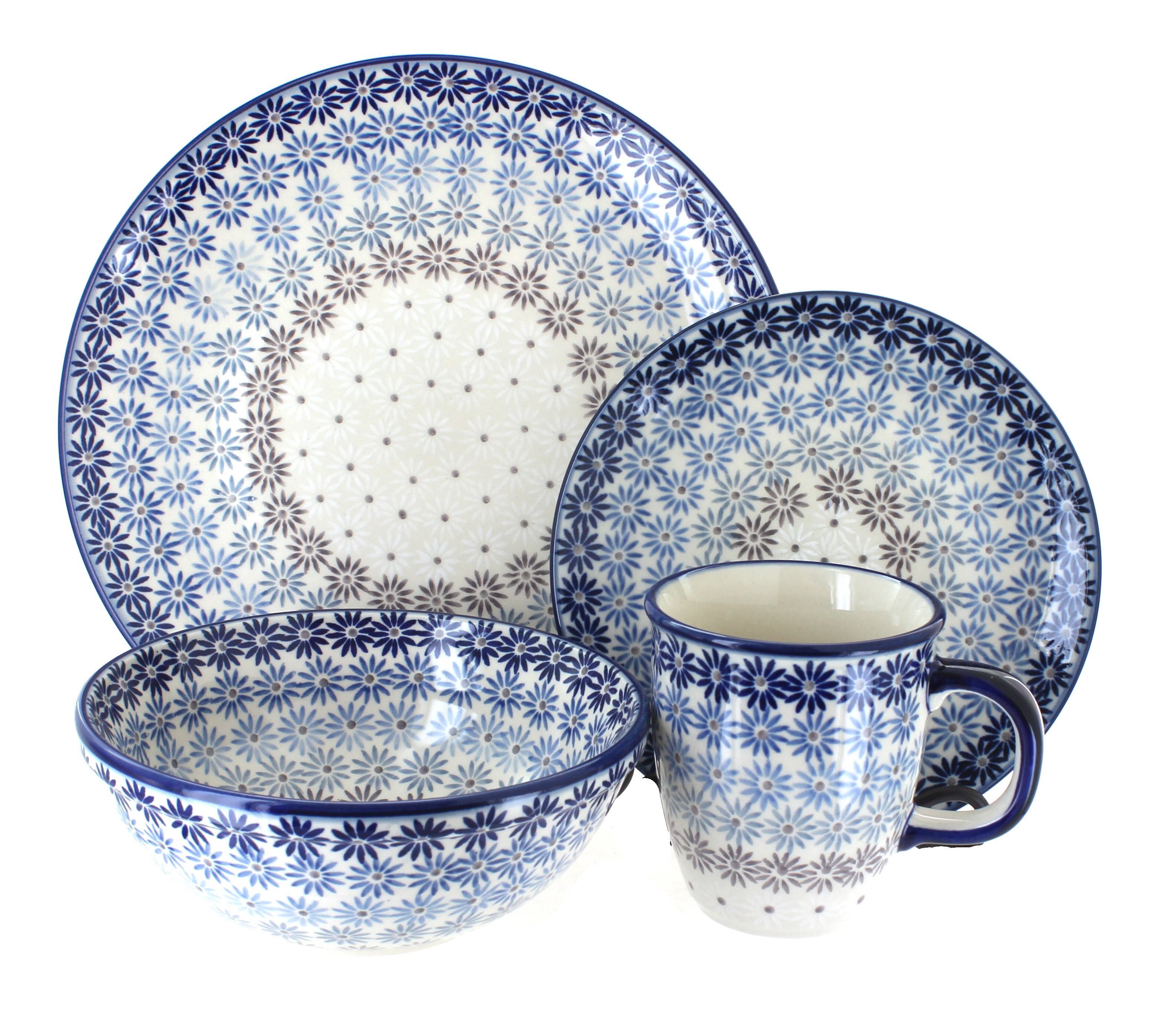 Blue Rose Polish Pottery | Harmony 16 Piece Dinnerware Set
