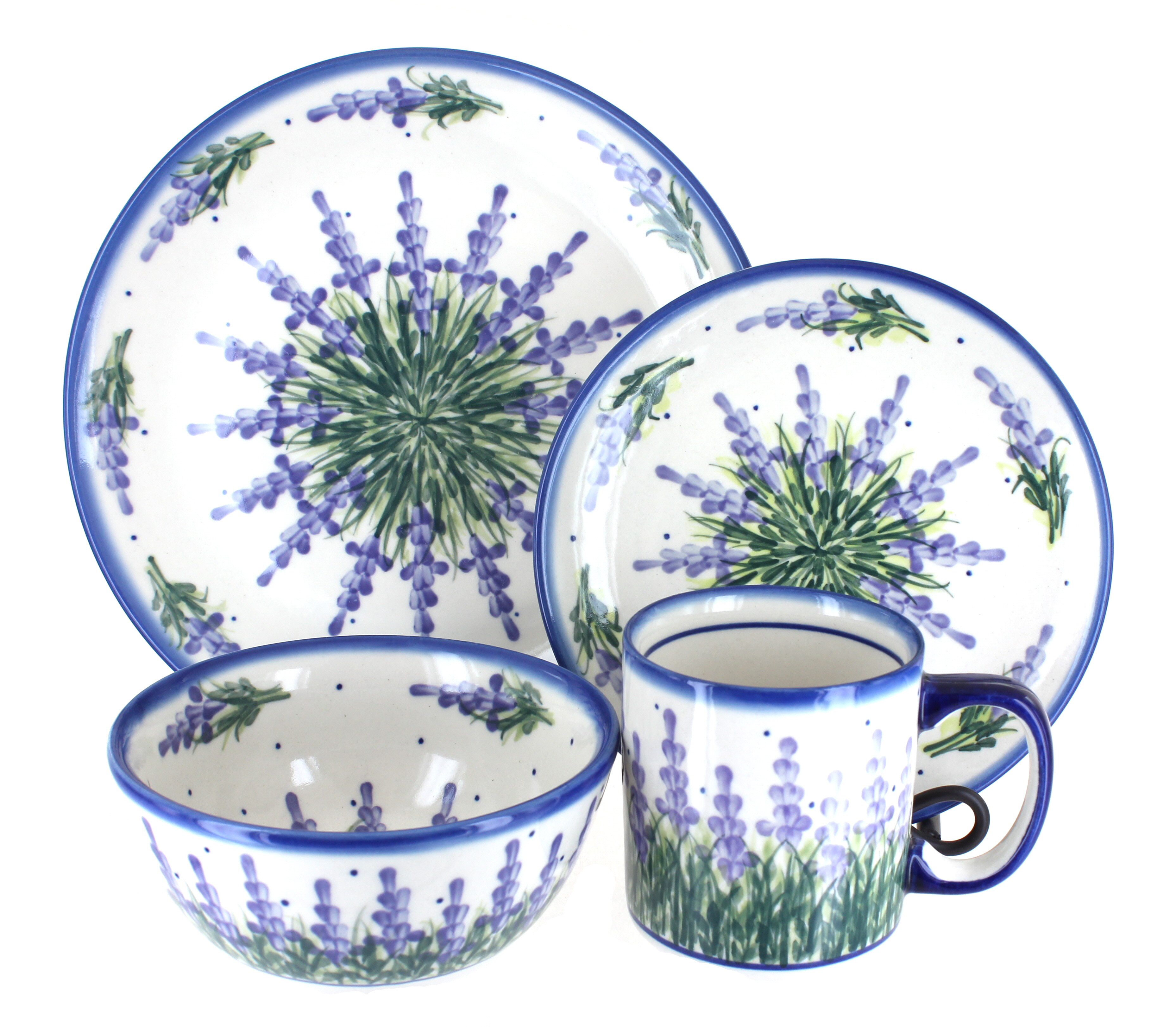 Blue Rose Polish Pottery | Lavender Fields 16 PC Dinnerware Set