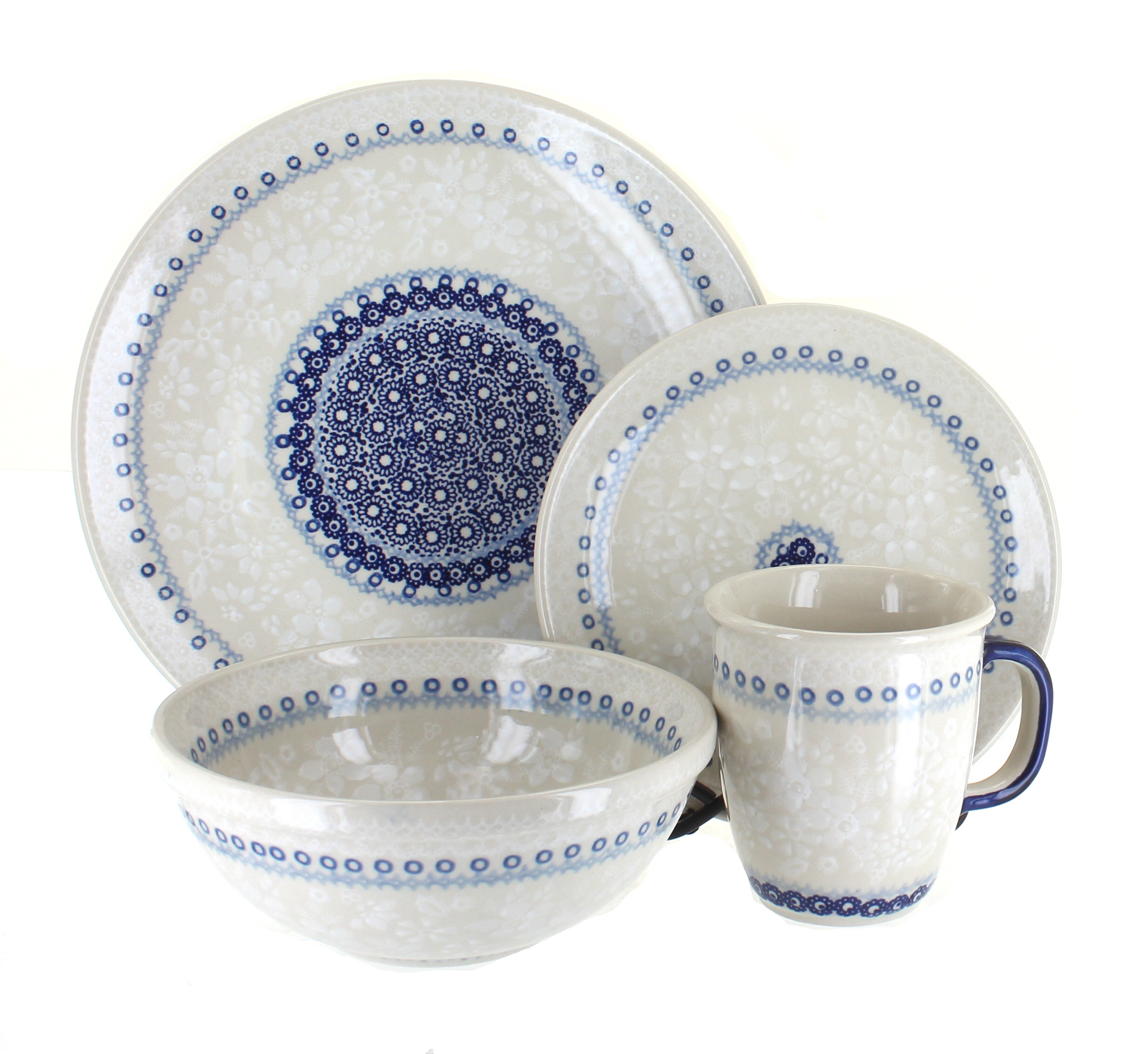 Blue Rose Polish Pottery | Victoria 4 Piece Place Setting - Service for 1