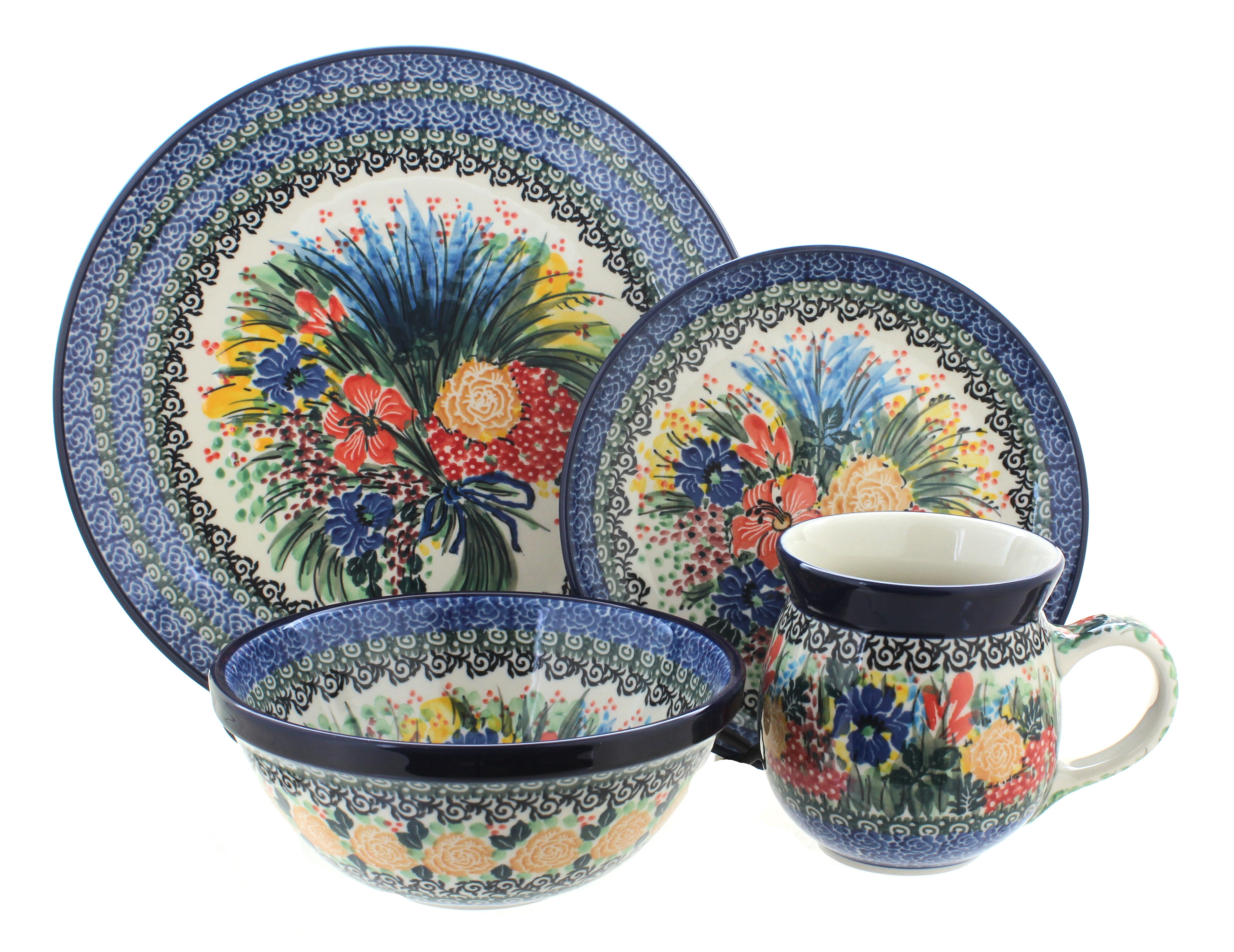 Blue Rose Polish Pottery | Summer Blooms 4 Piece Place Setting ...