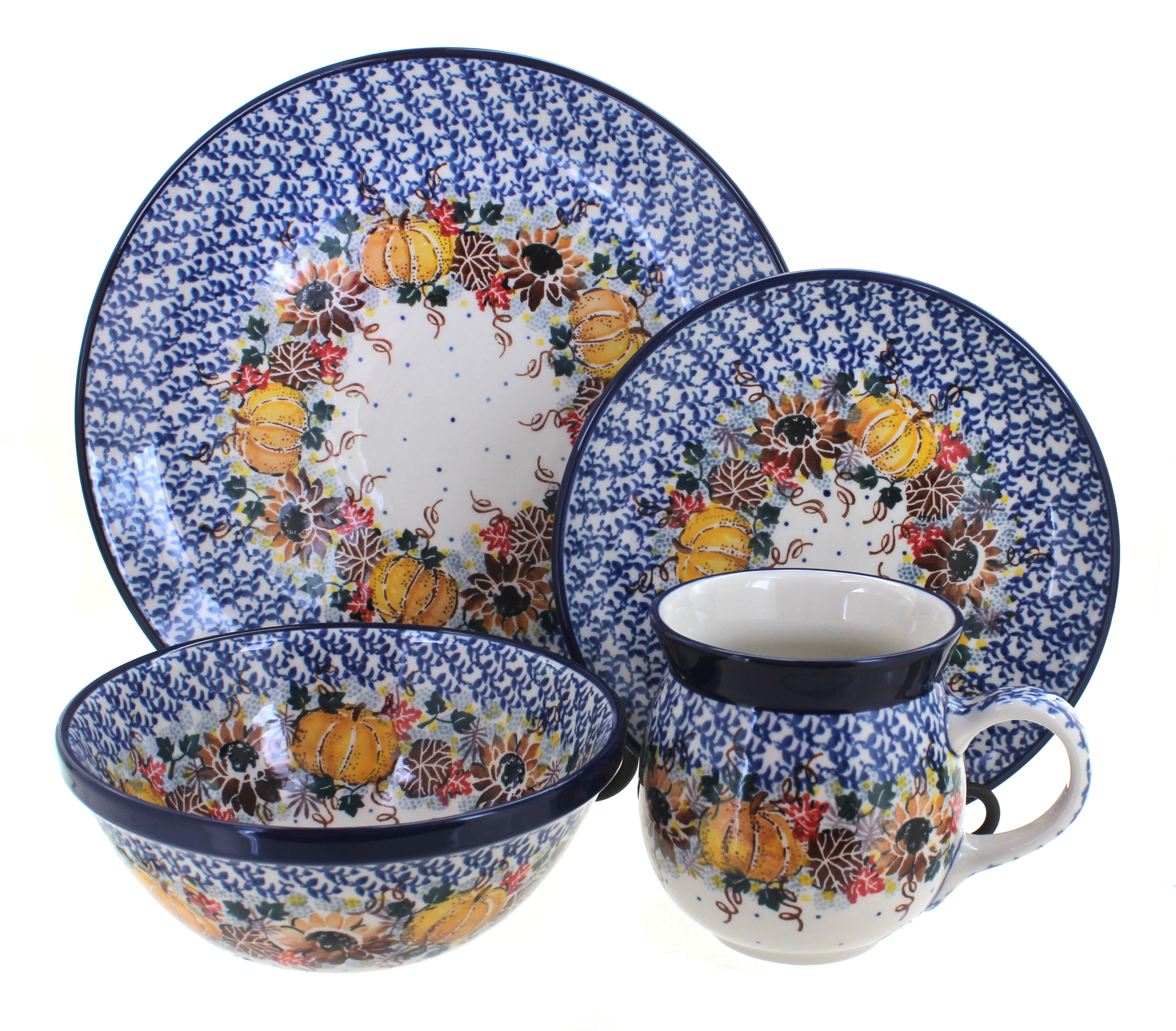 Blue Rose Polish Pottery | Harvest Bounty 16 Piece Dinnerware Set