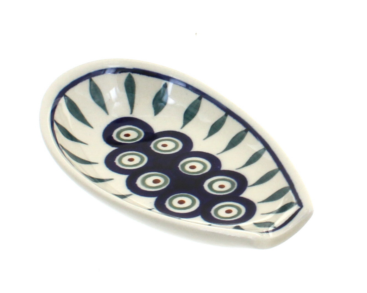 Blue Rose Polish Pottery | Peacock Small Spoon Rest