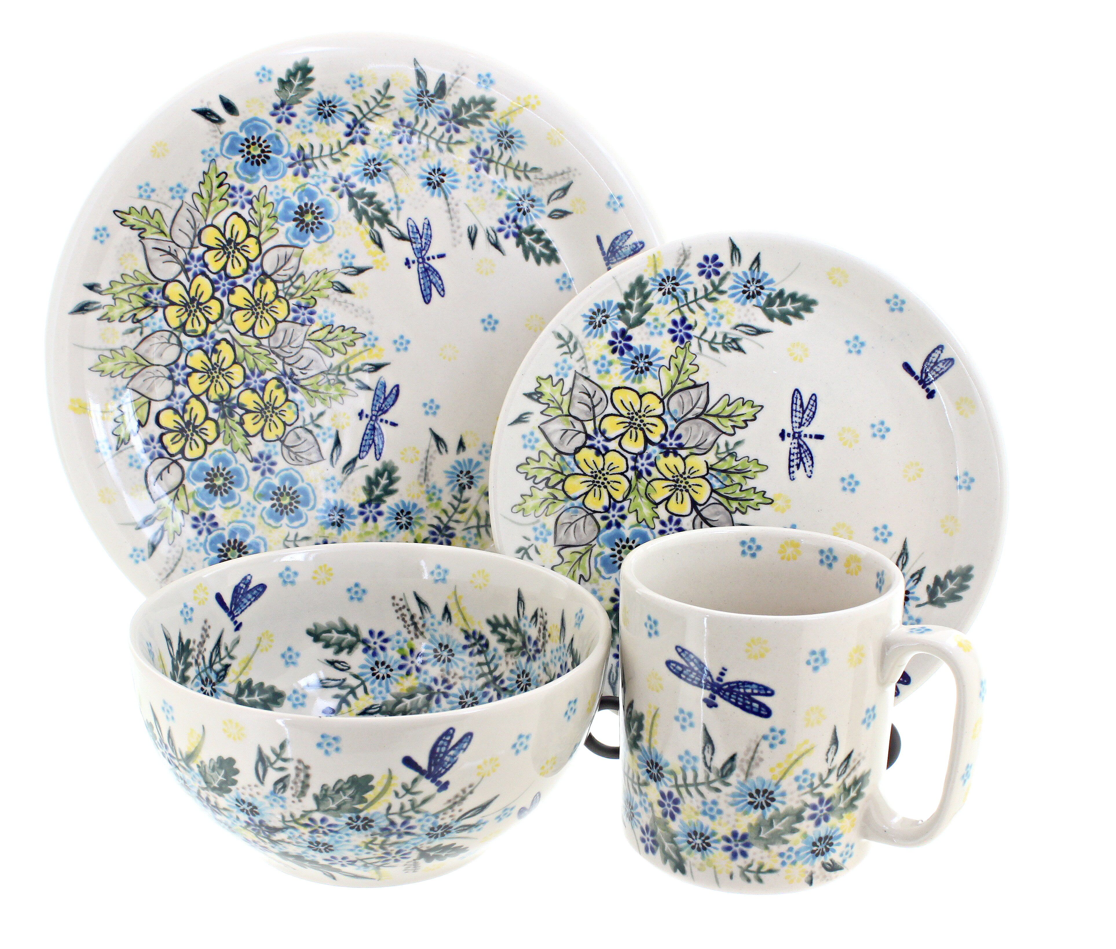 Blue Rose Polish Pottery | Alyssa 4 PC Place Setting - Service for 1