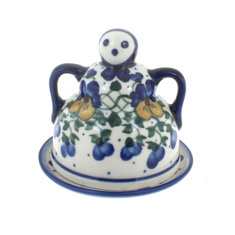 Blue Rose Polish Pottery | Pansies Small Cheese Lady