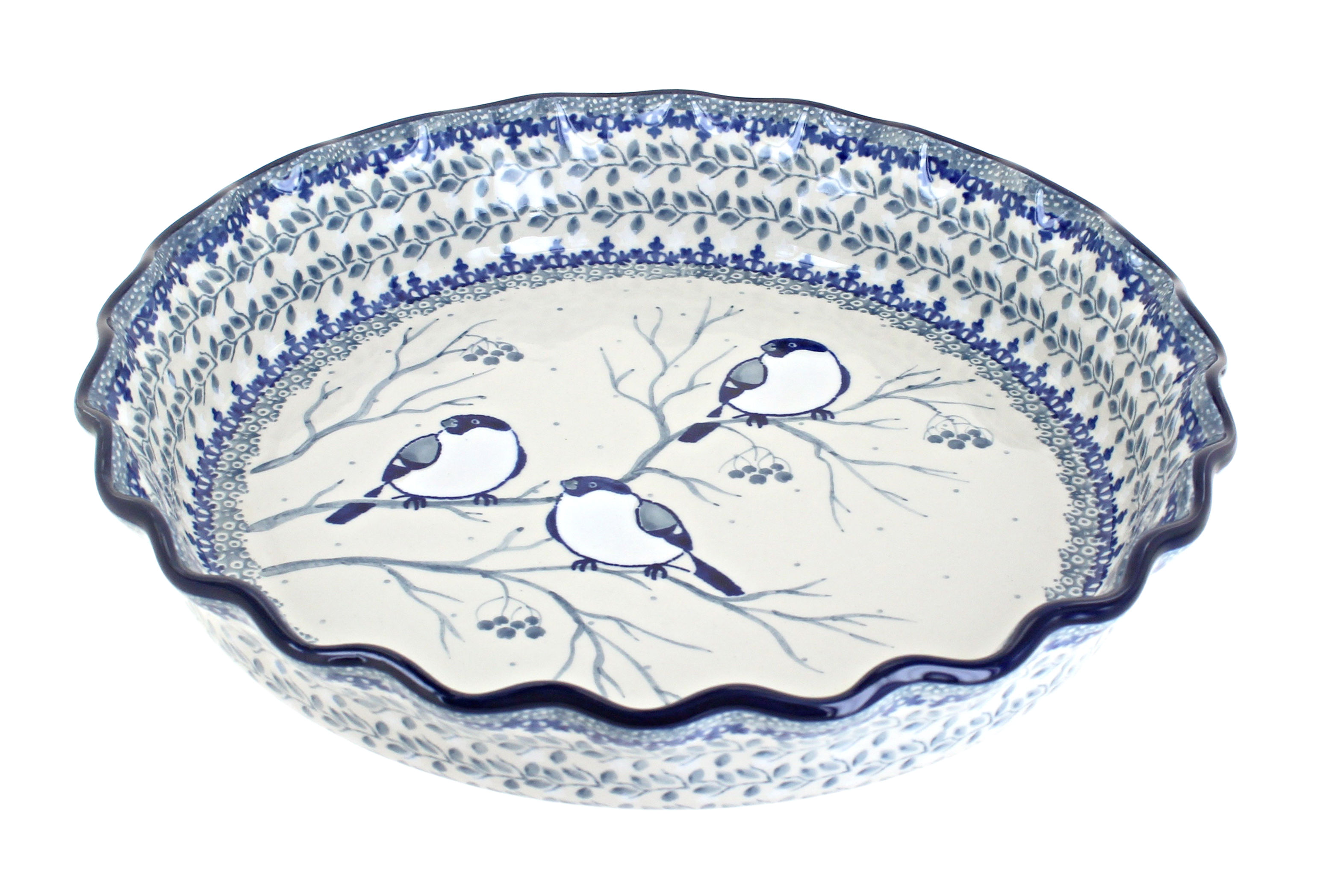 Blue Rose Polish Pottery | Bluebird Pie Plate