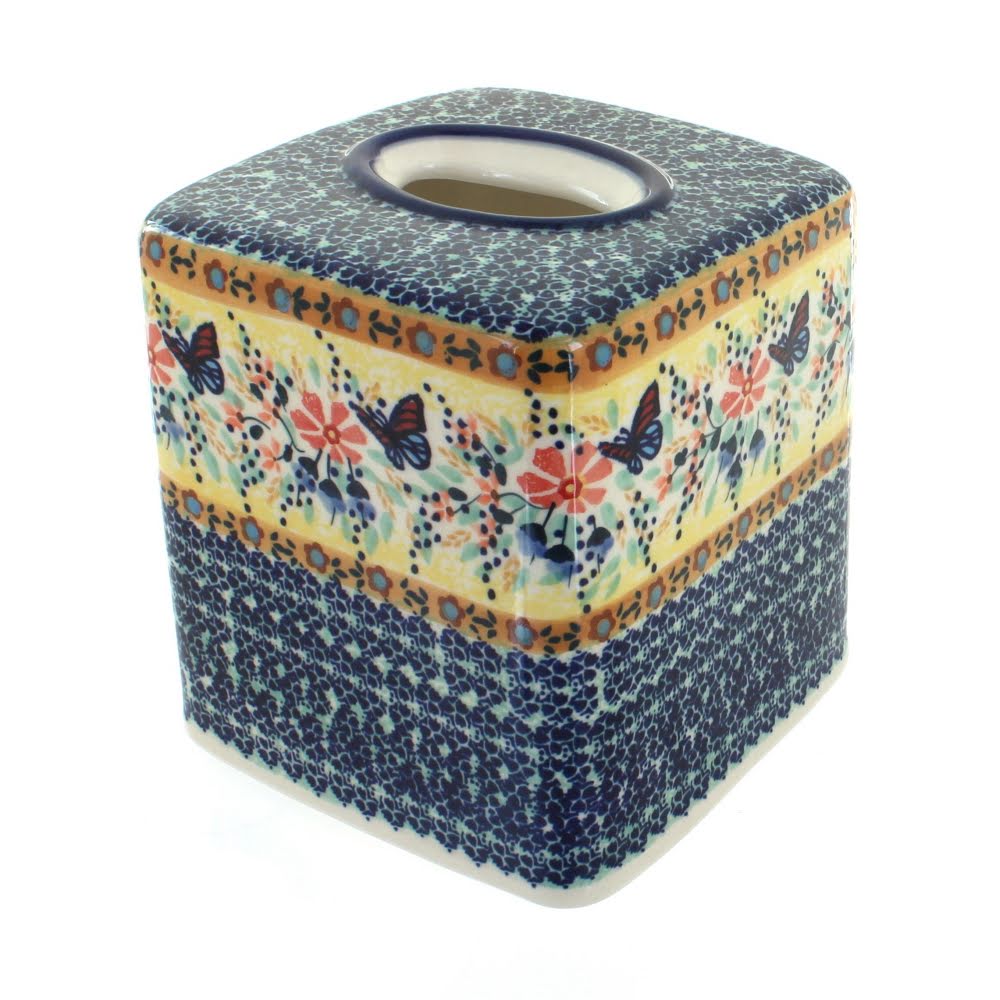 Blue Rose Polish Pottery | Blue Butterfly Tissue Box