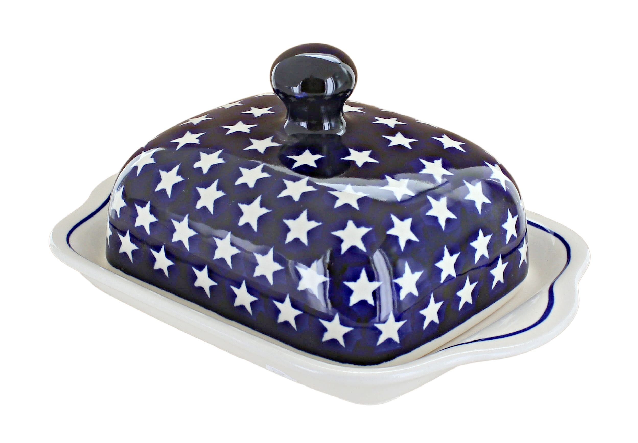 Blue Rose Polish Pottery | Stars Square Butter Dish