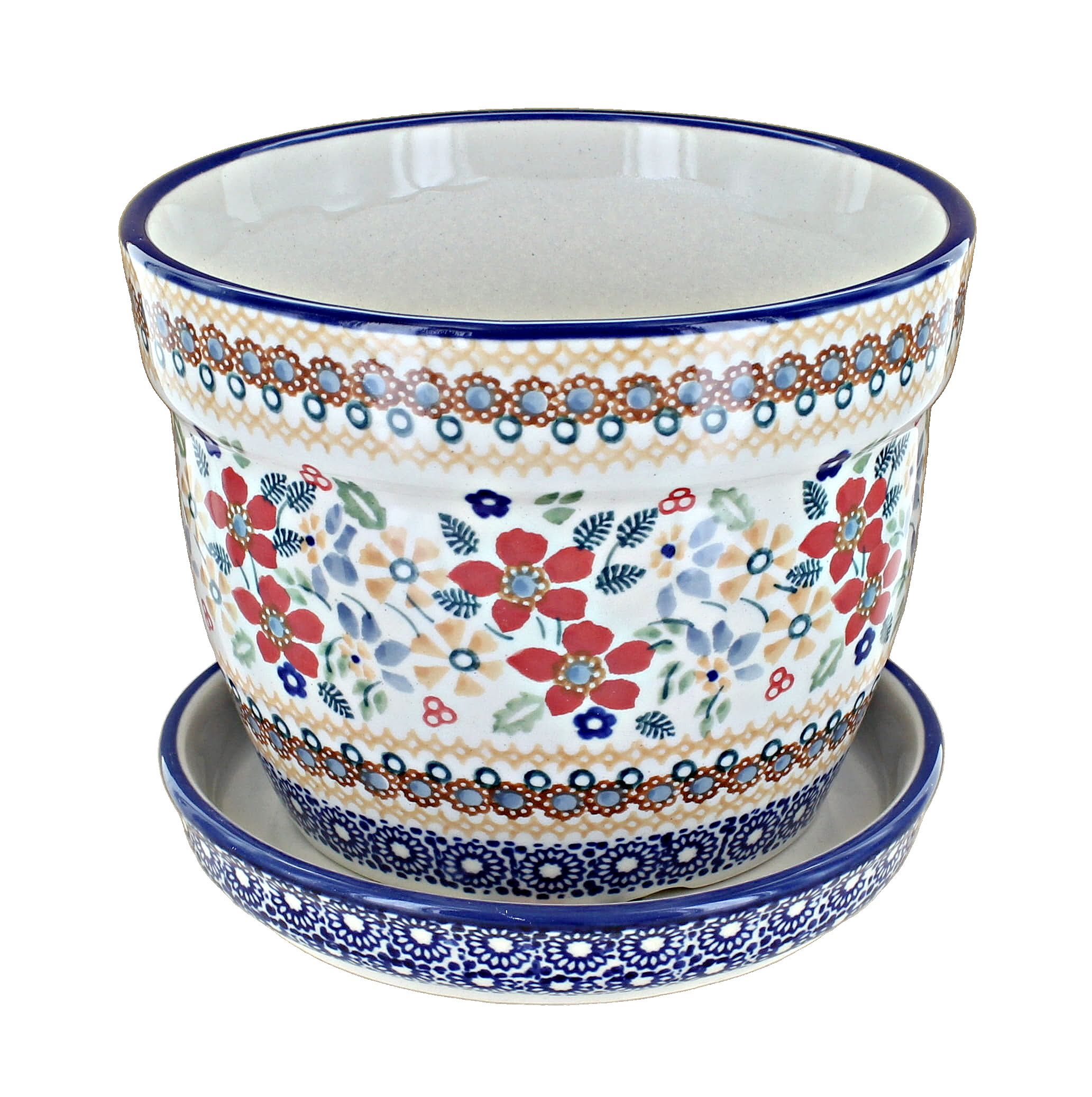 Blue Rose Polish Pottery | Red Daisy Large Flower Pot