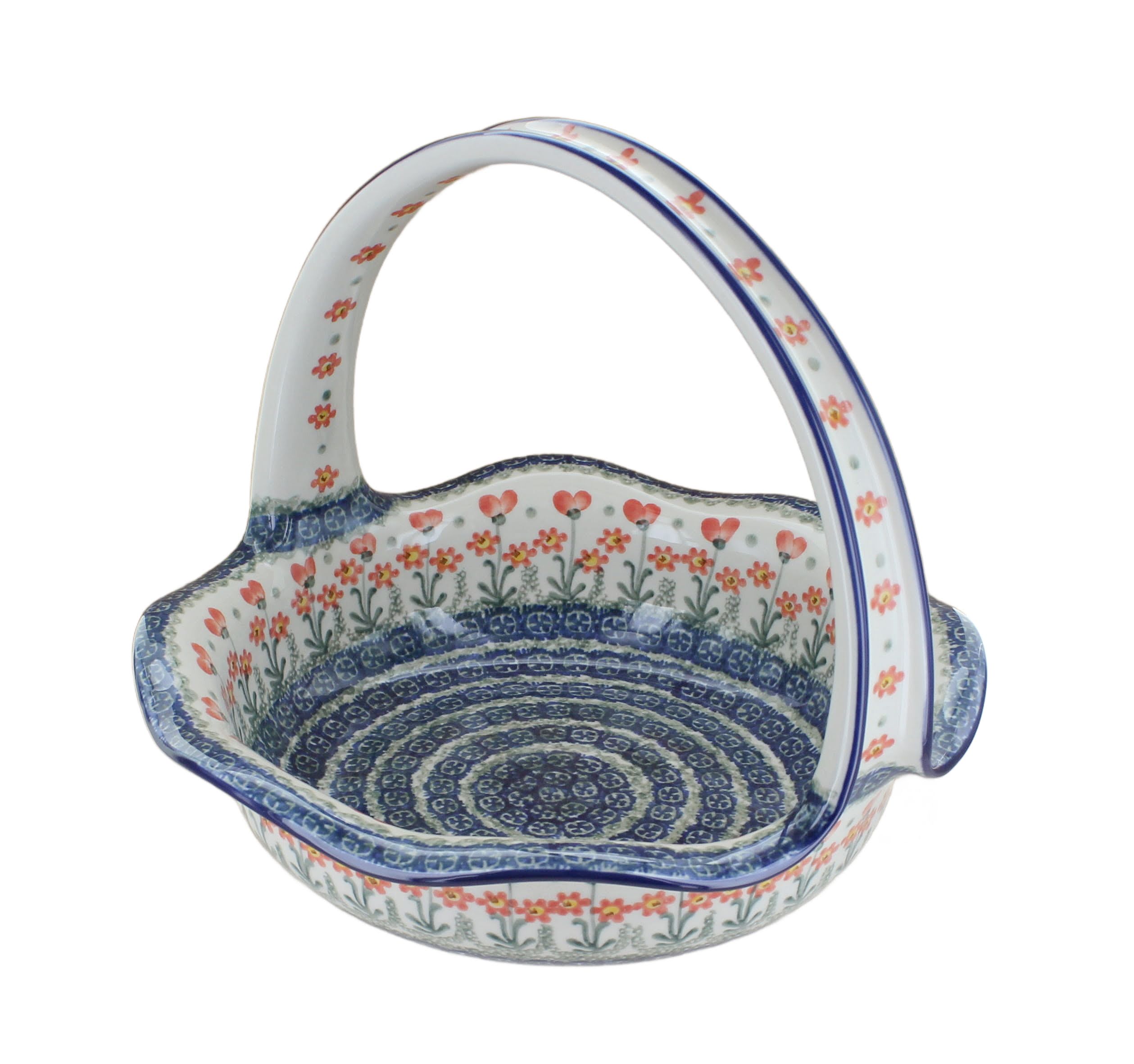 Blue Rose Polish Pottery | Peach Posy Round Basket