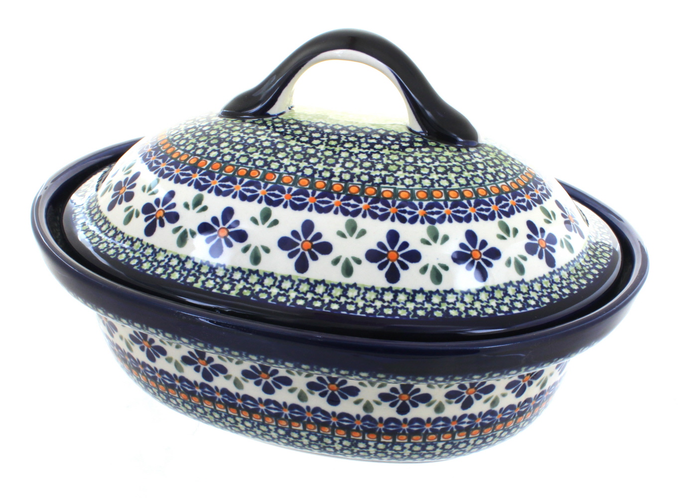 Blue Rose Polish Pottery | Mosaic Flower Roaster with Lid