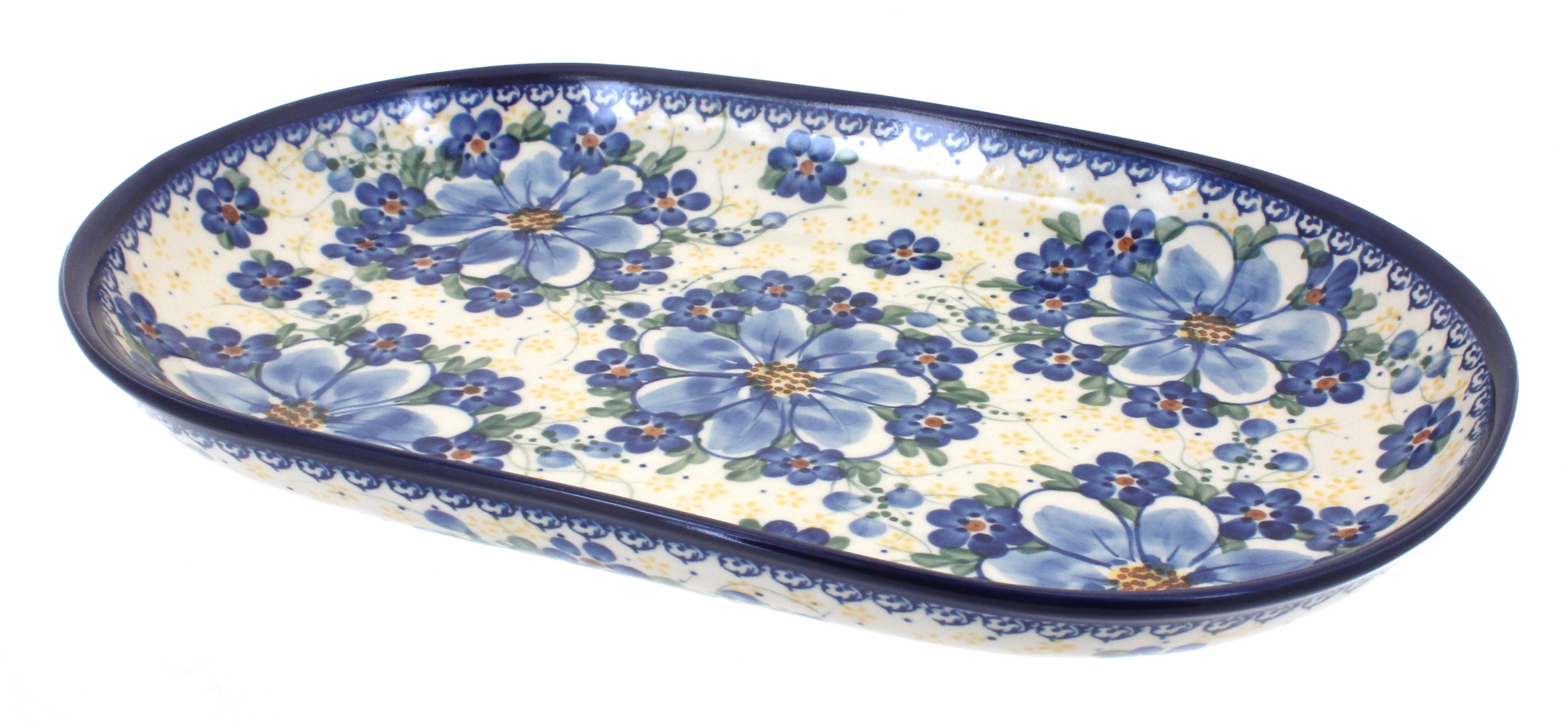 Blue Rose Polish Pottery | Daisy Surprise Large Oval Dish