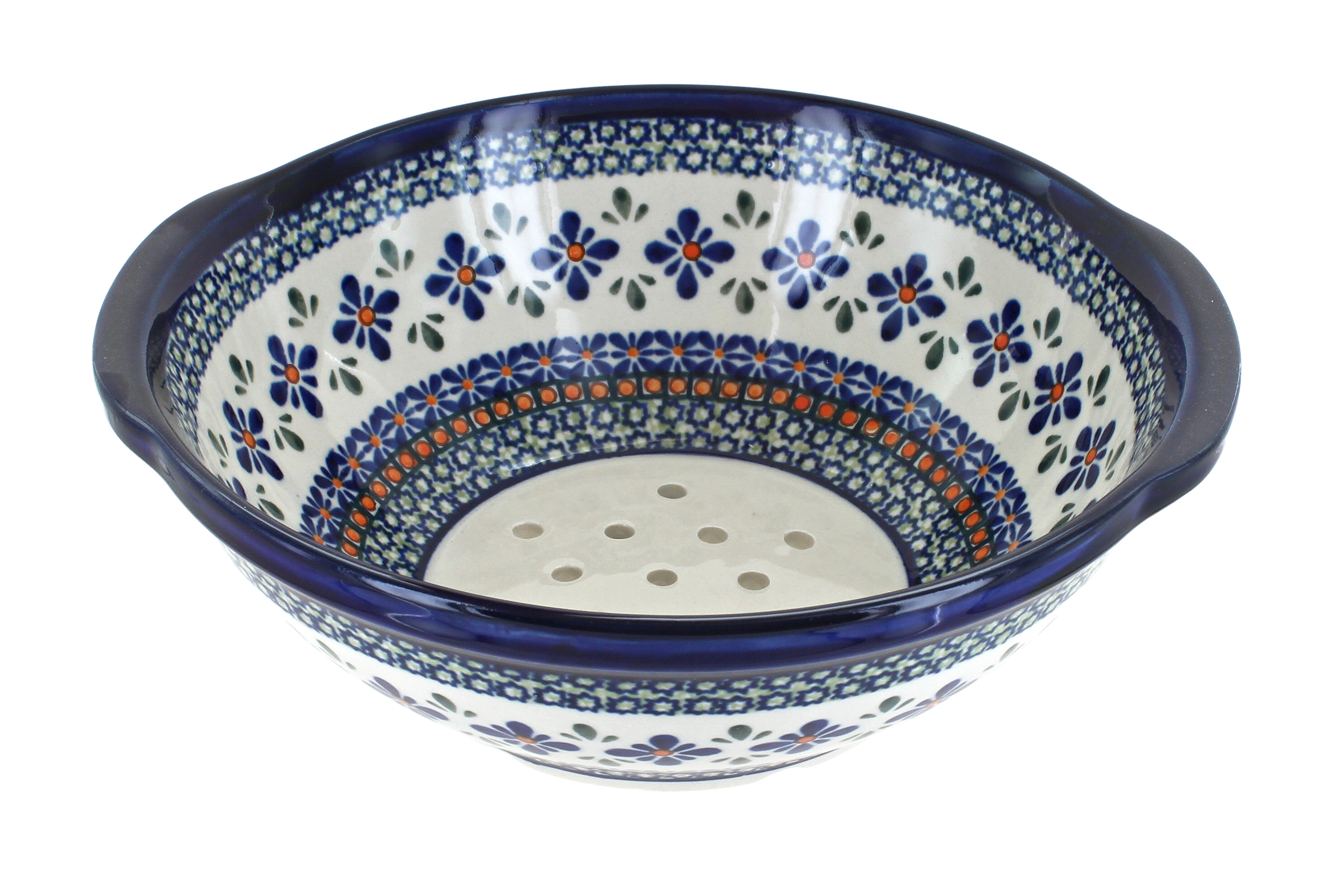 Blue Rose Polish Pottery | Mosaic Flower Colander