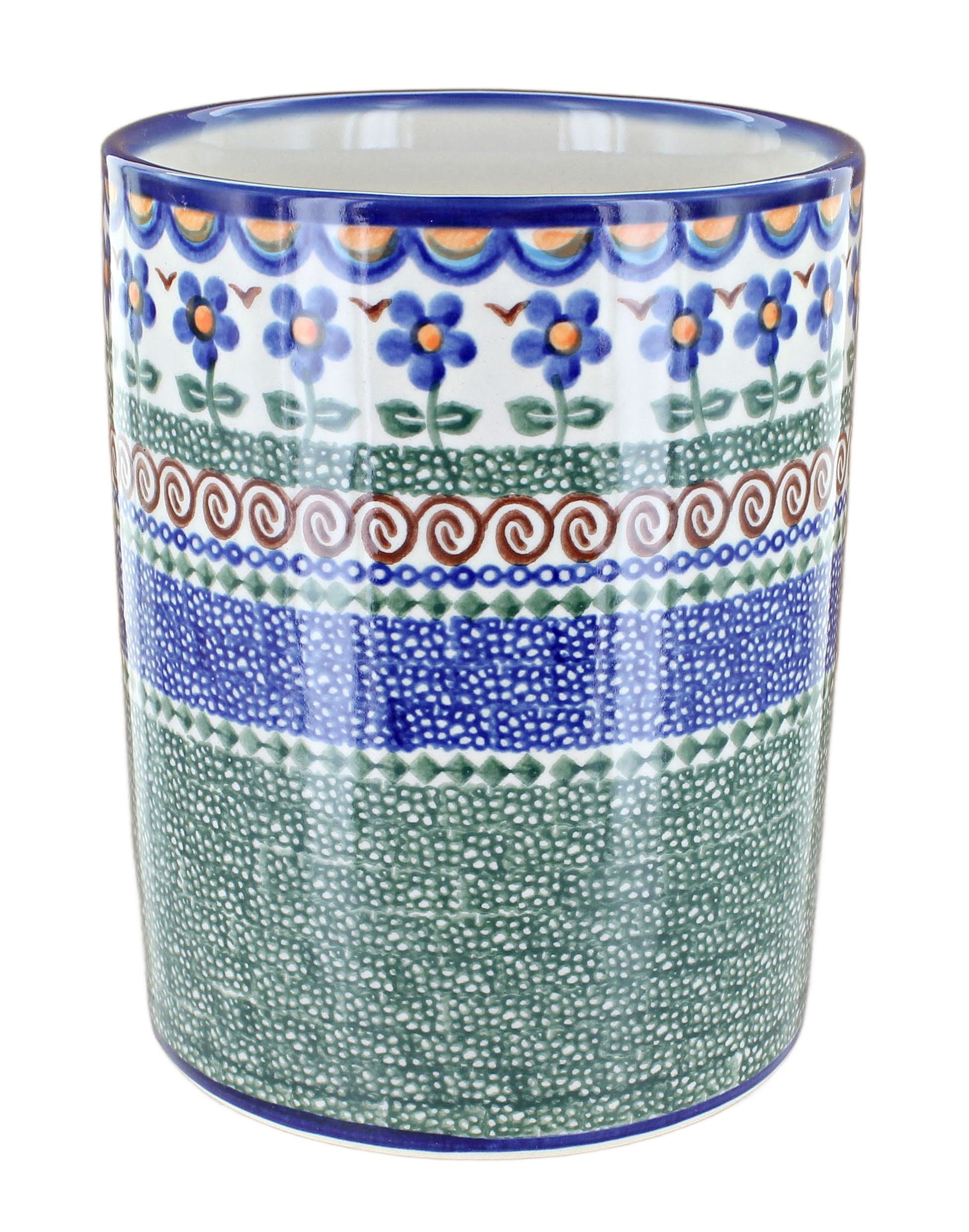 Blue Rose Polish Pottery | Aztec Flower Utensil Jar
