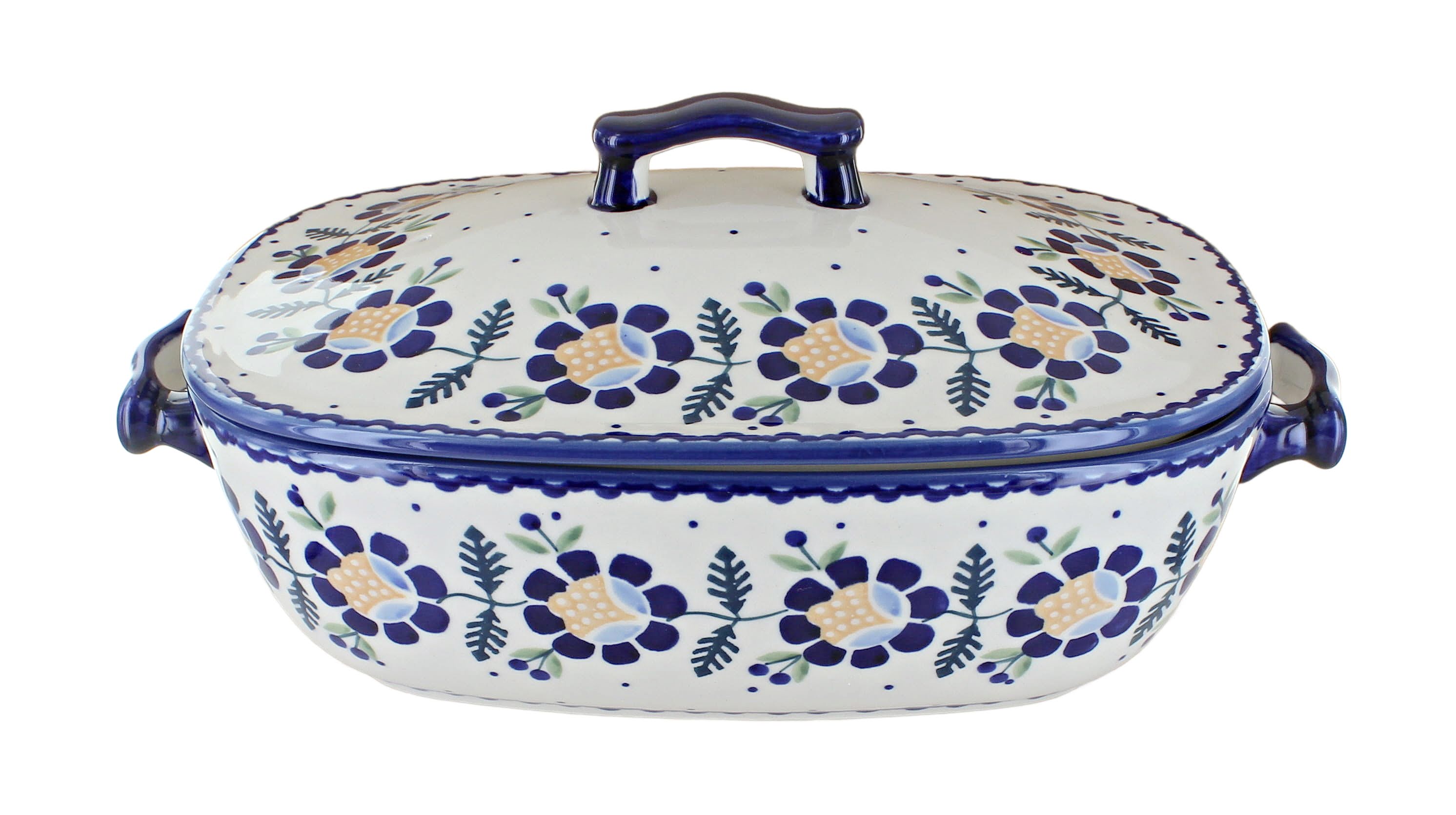 Blue Rose Polish Pottery | Sunflower Roaster with Lid