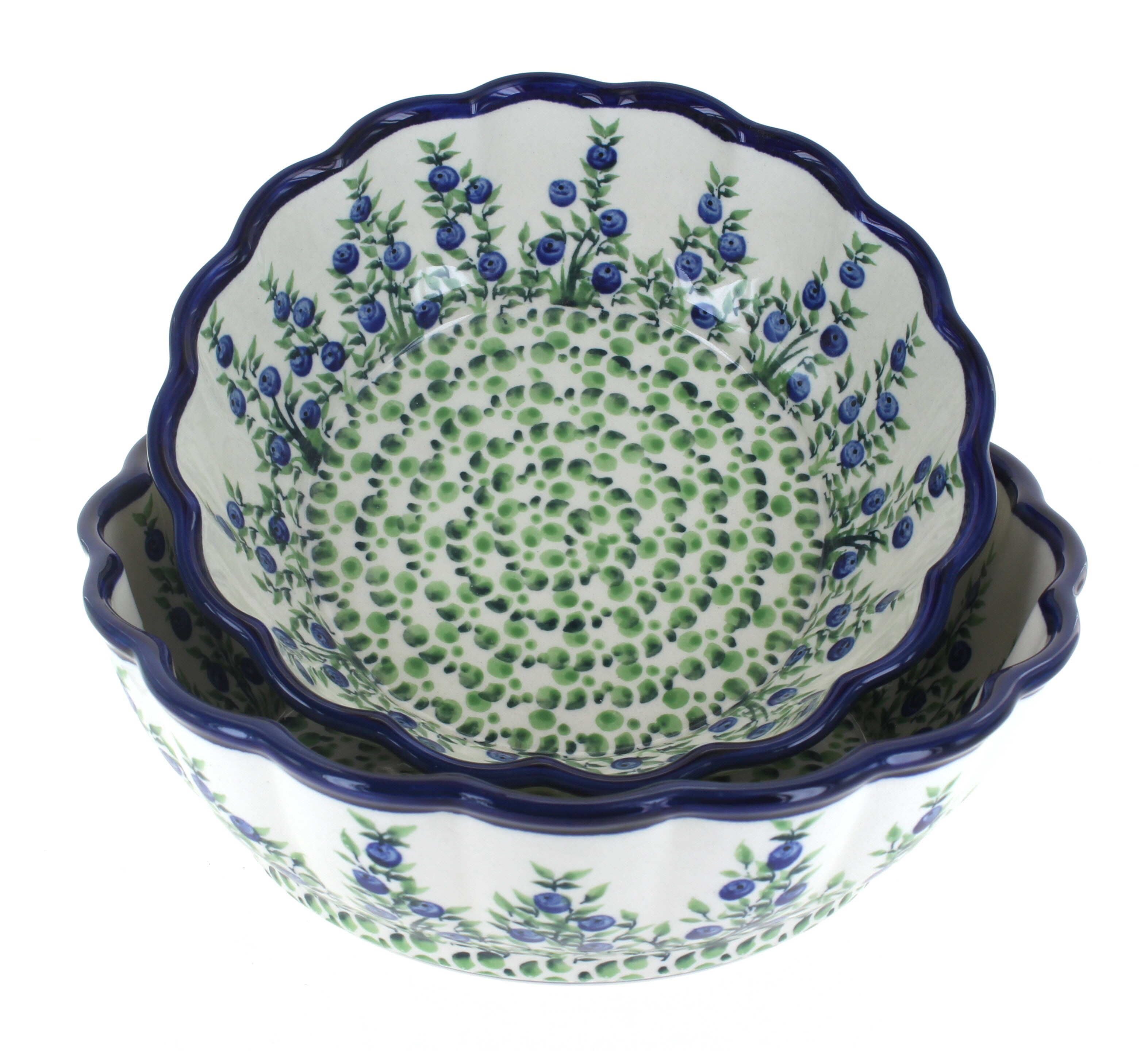 Zaklady Porcelain Vine Scallop Serving Bowl Set Polish Pottery