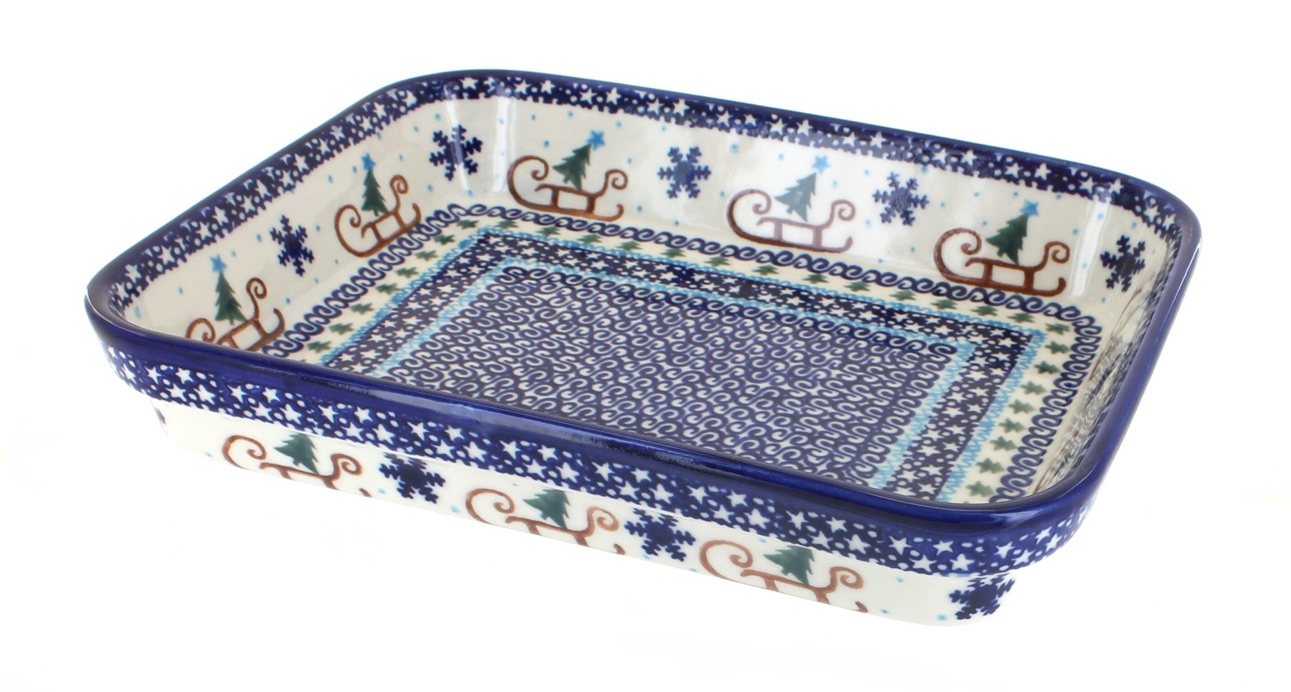 Blue Rose Polish Pottery | Noel Nights Small Rectangular Baker