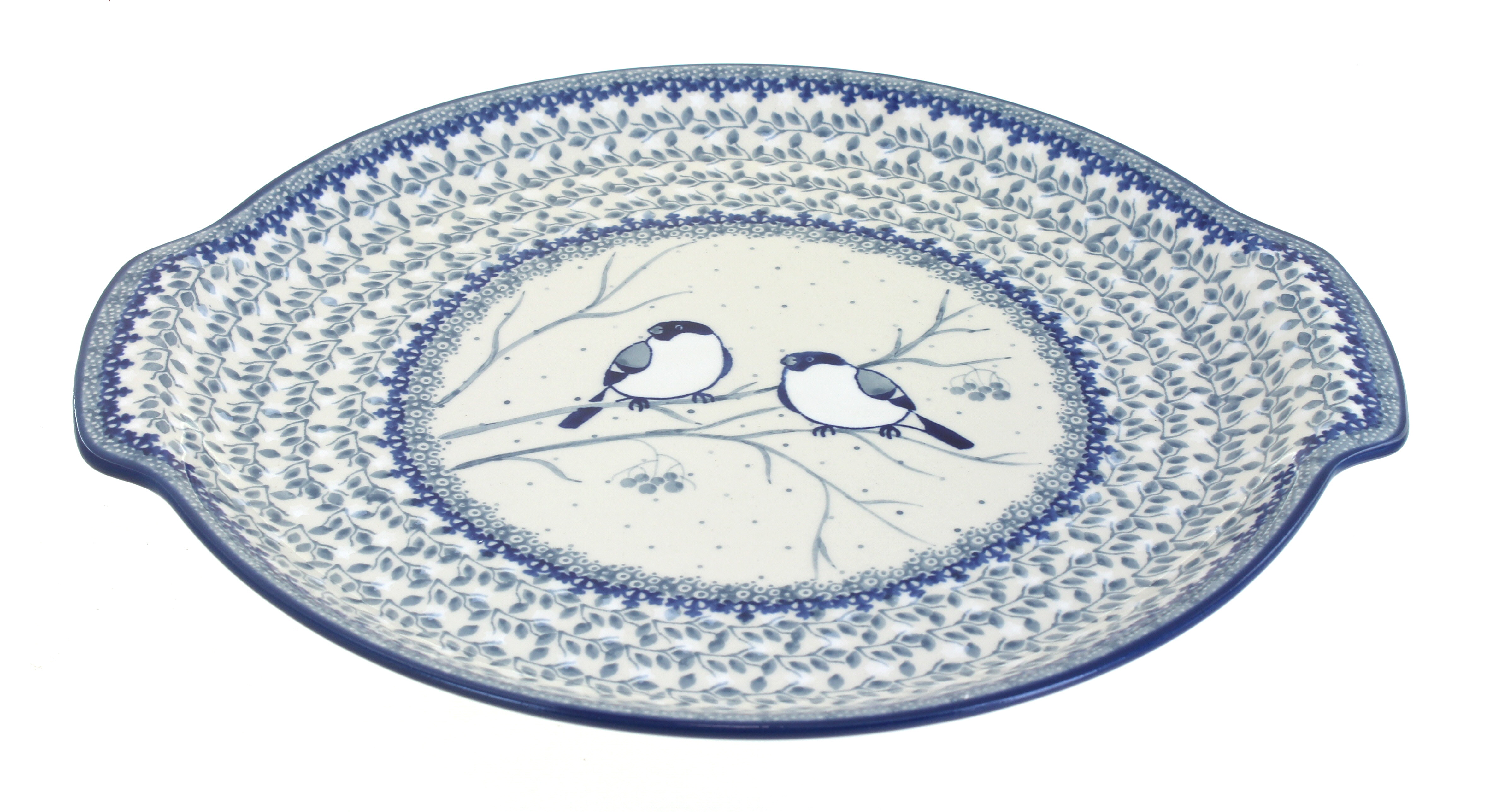 Blue Rose Polish Pottery | Bluebird Round Serving Tray with Handles