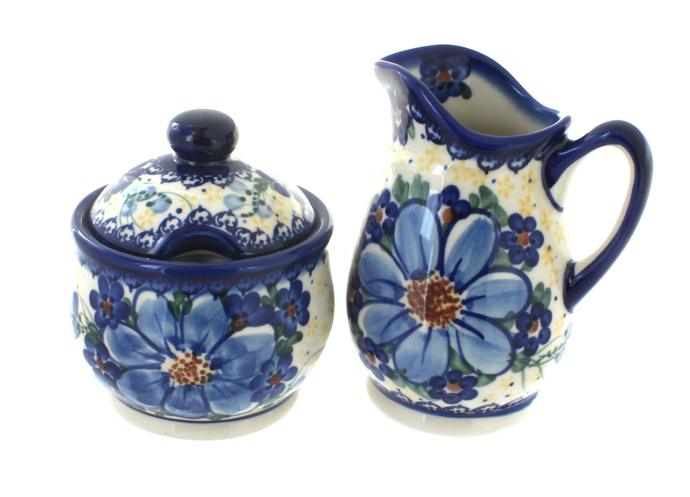Blue Rose Polish Pottery | Daisy Surprise Cream & Sugar Set