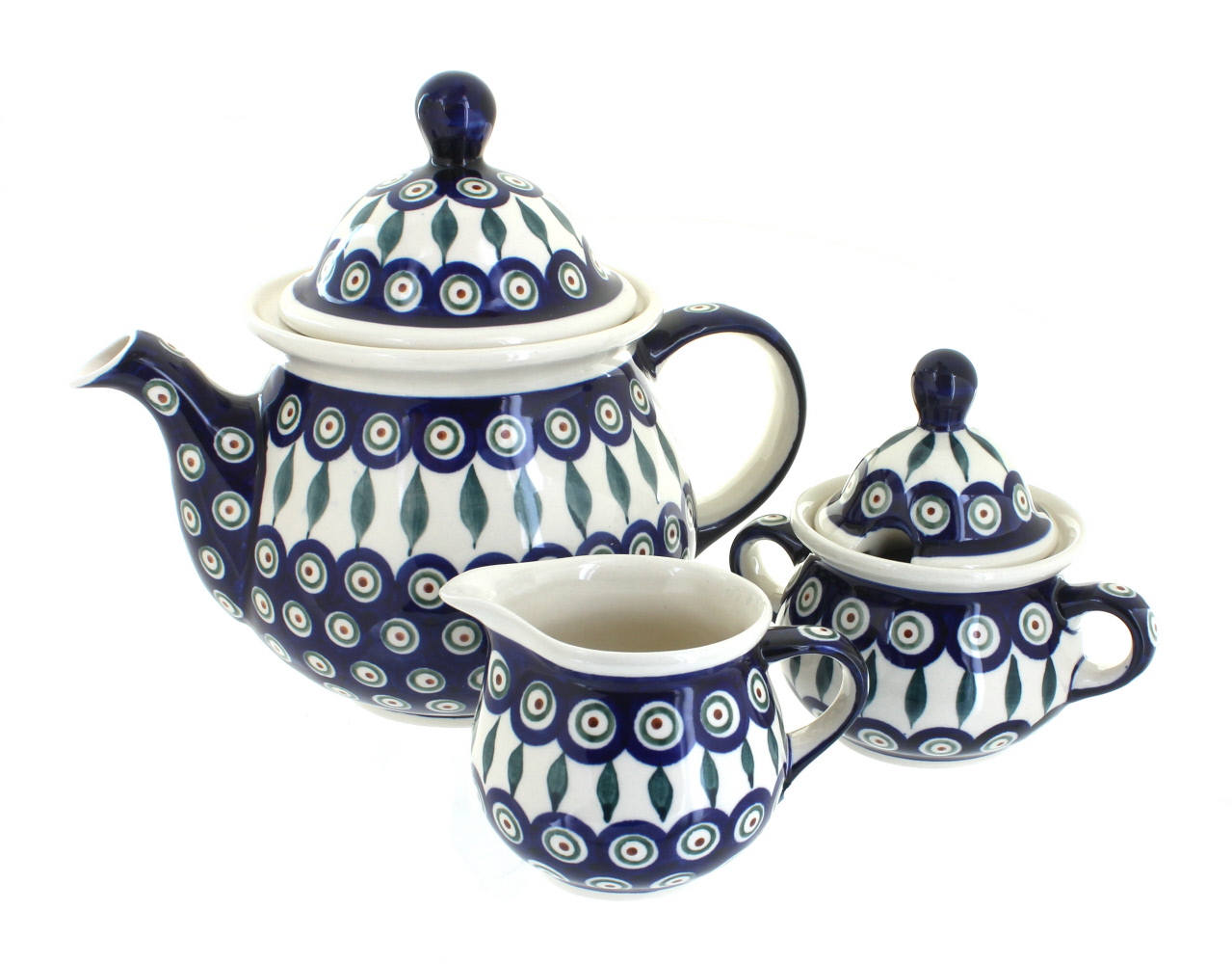 Blue Rose Polish Pottery | Peacock Three Piece Tea Set