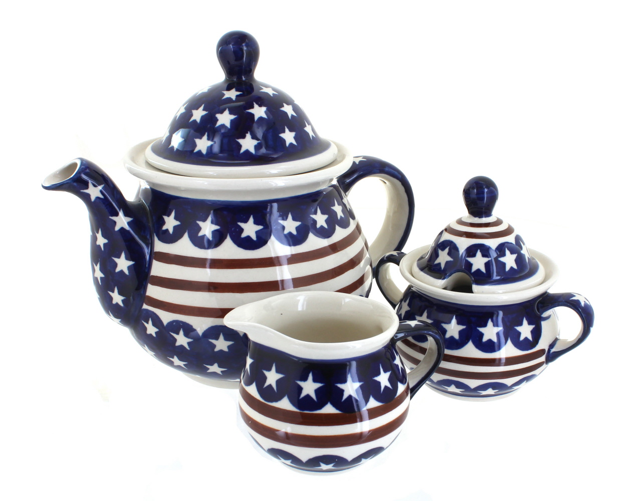 Blue Rose Polish Pottery | Stars & Stripes Three Piece Tea Set