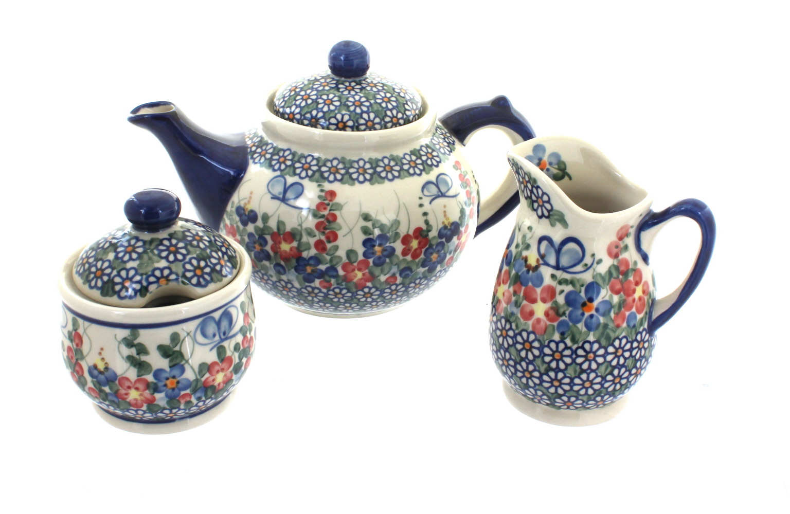 Blue Rose Polish Pottery | Garden Butterfly 3 Piece Tea Set