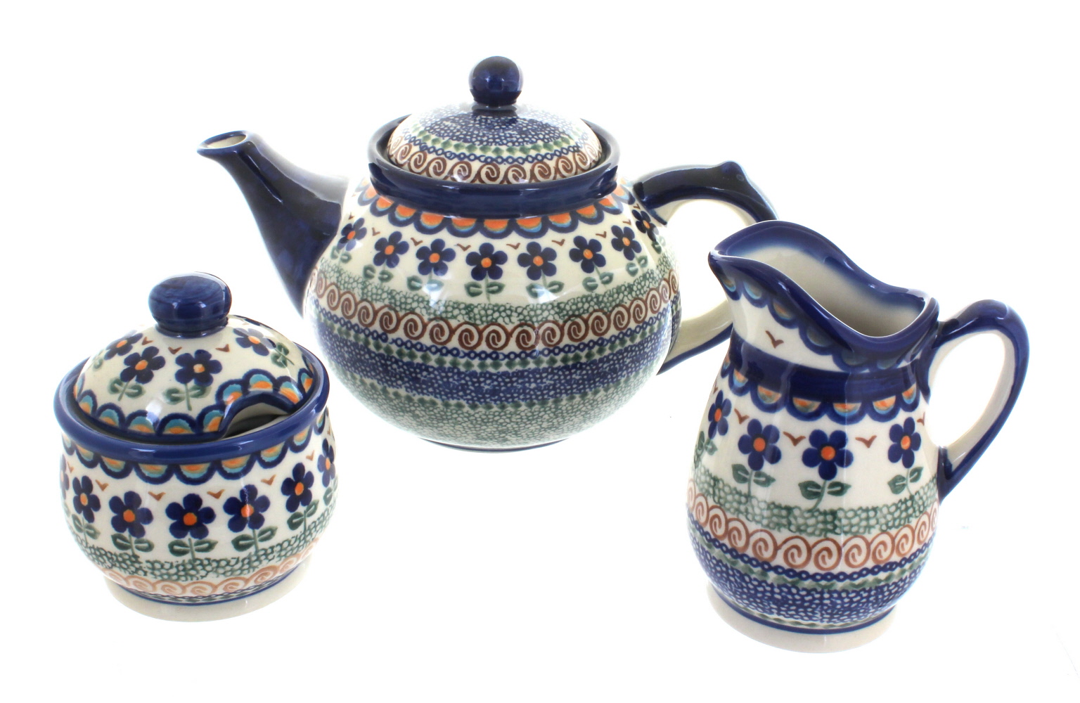Blue Rose Polish Pottery | Aztec Flower 3 Piece Tea Set