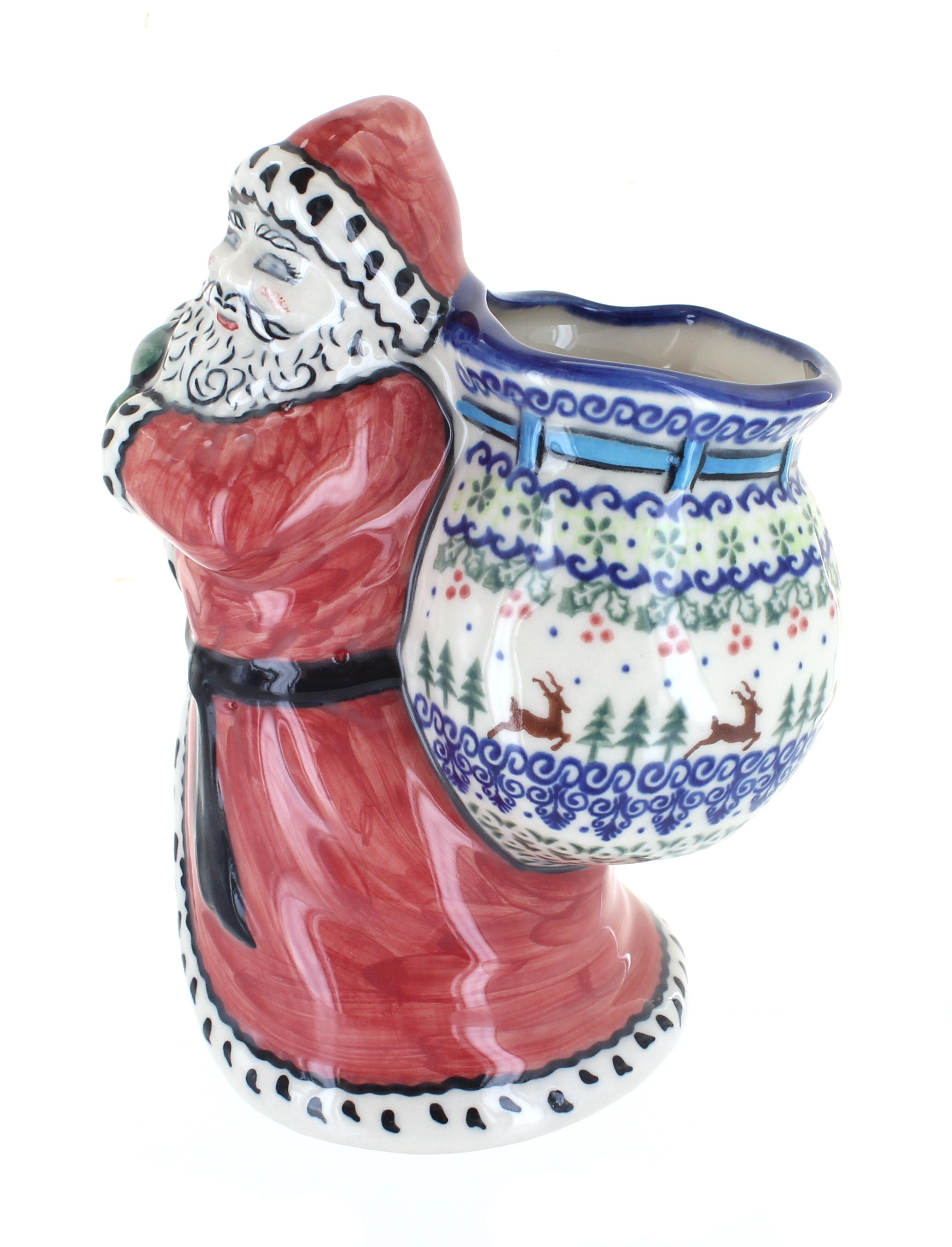 Blue Rose Polish Pottery | Reindeer Delight Santa Claus
