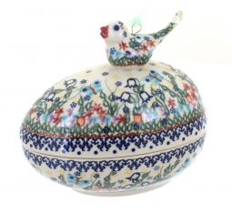 Blue Rose Polish Pottery | Tulip Rabbit Cookie Jar