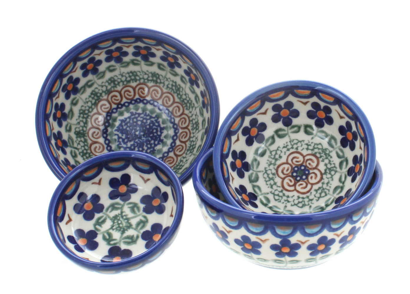 Blue Rose Polish Pottery | Aztec Flower Measuring Bowl Set
