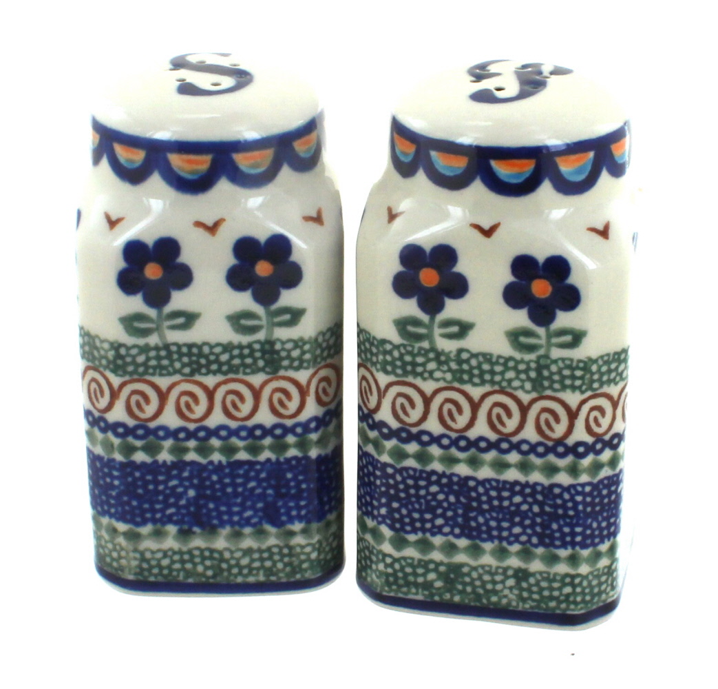 Blue Rose Polish Pottery | Aztec Flower Salt & Pepper Shakers