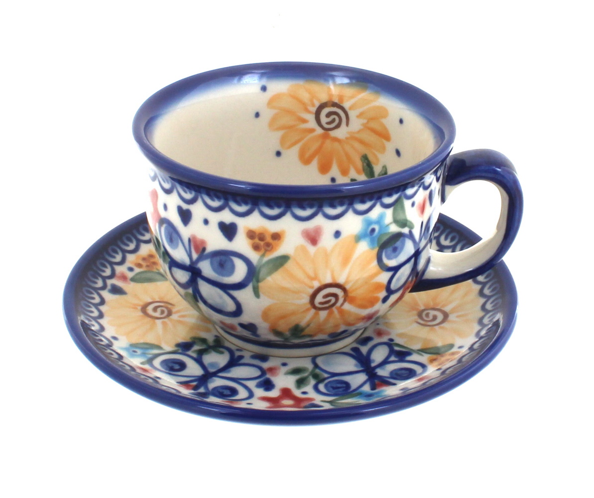 Blue Rose Polish Pottery | Butterfly Cup & Saucer