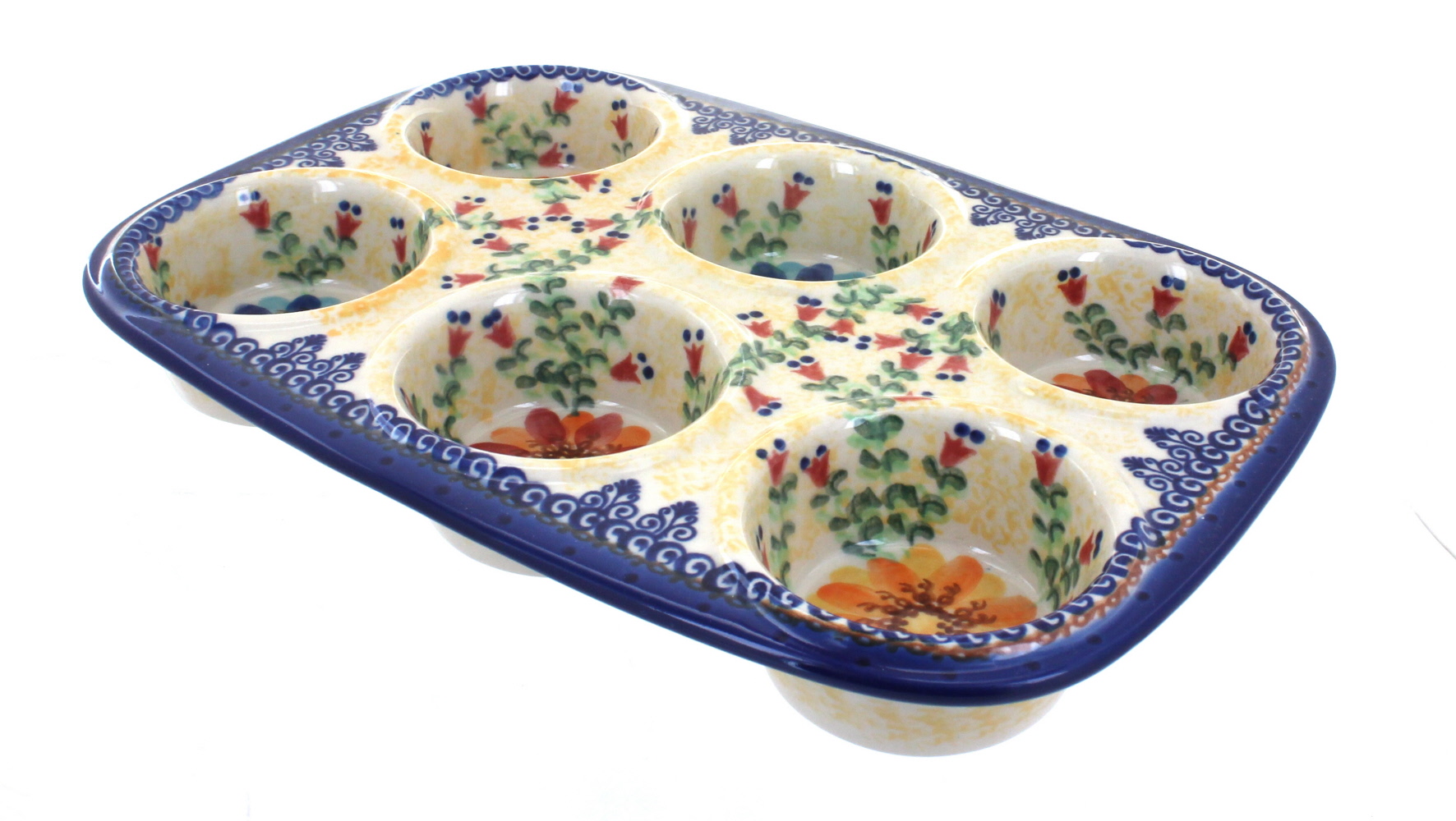 Blue Rose Polish Pottery | Autumn Burst Muffin Pan