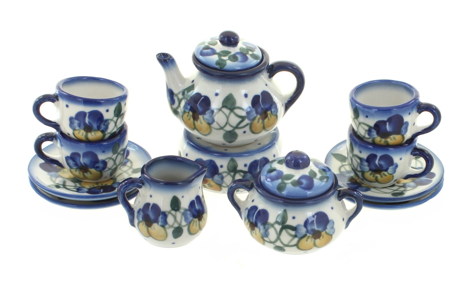 Blue Rose Polish Pottery | Pansies Miniature Tea Set