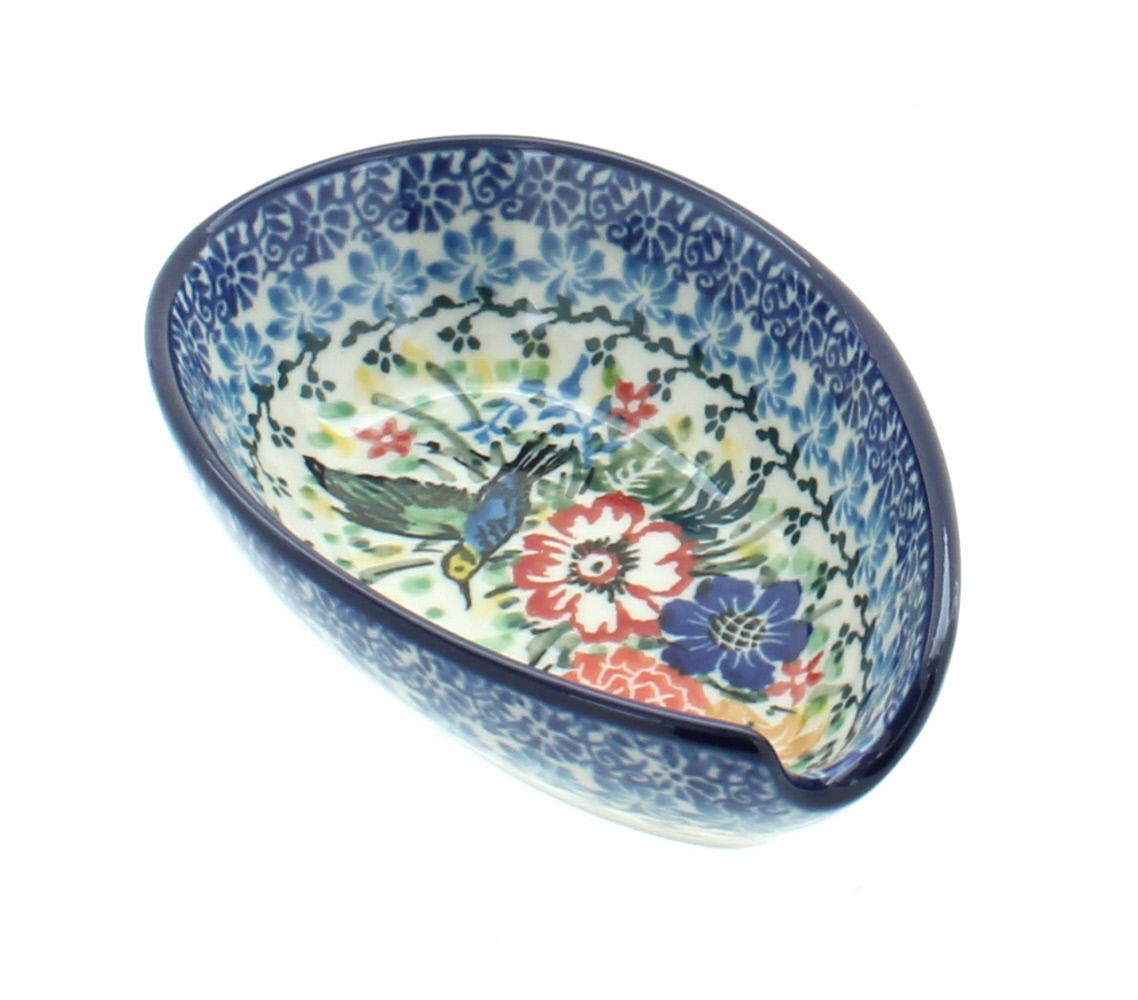 Blue Rose Polish Pottery | Hummingbird Small Spoon Rest