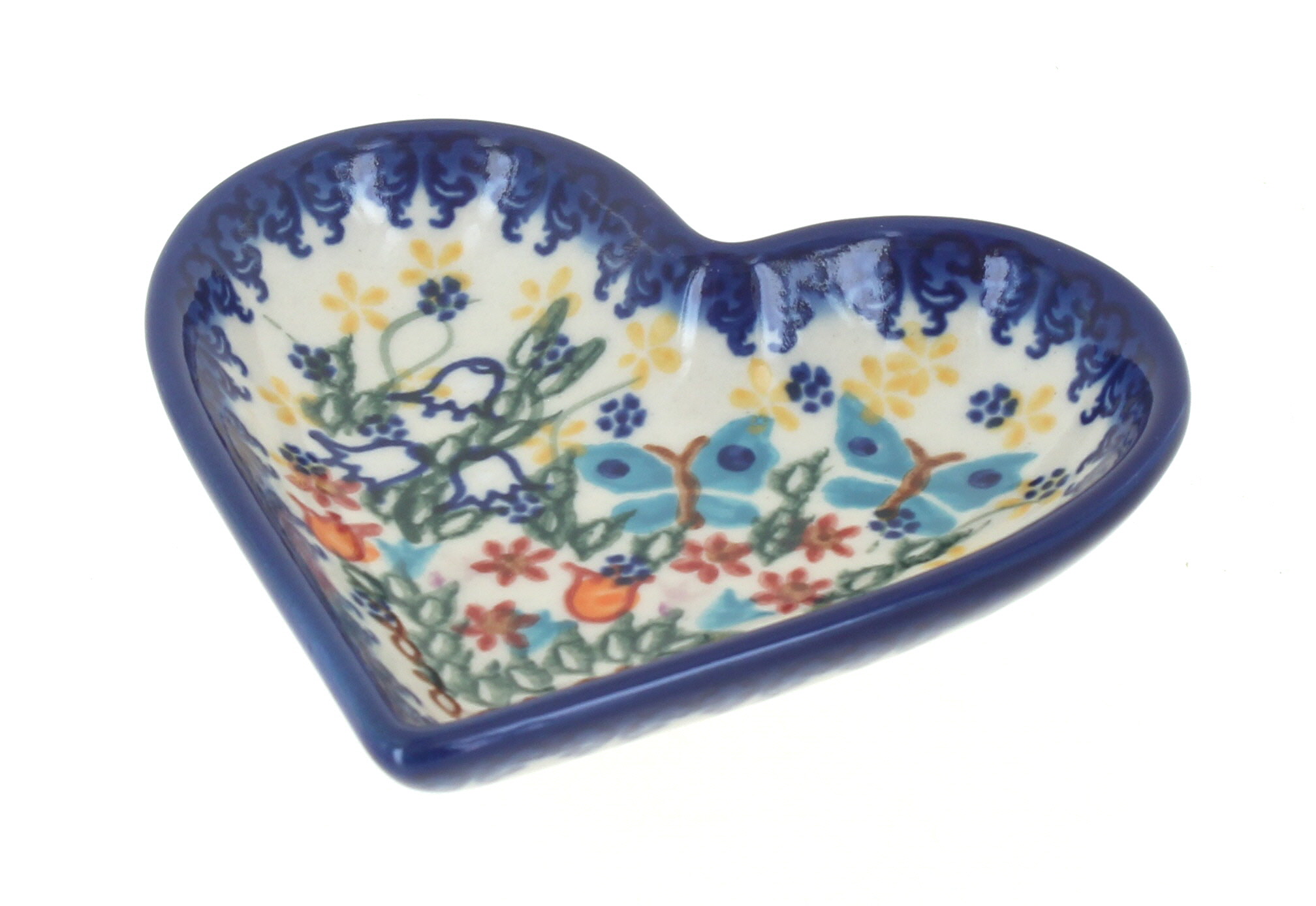 Blue Rose Polish Pottery | Garden of Eden Heart Dish