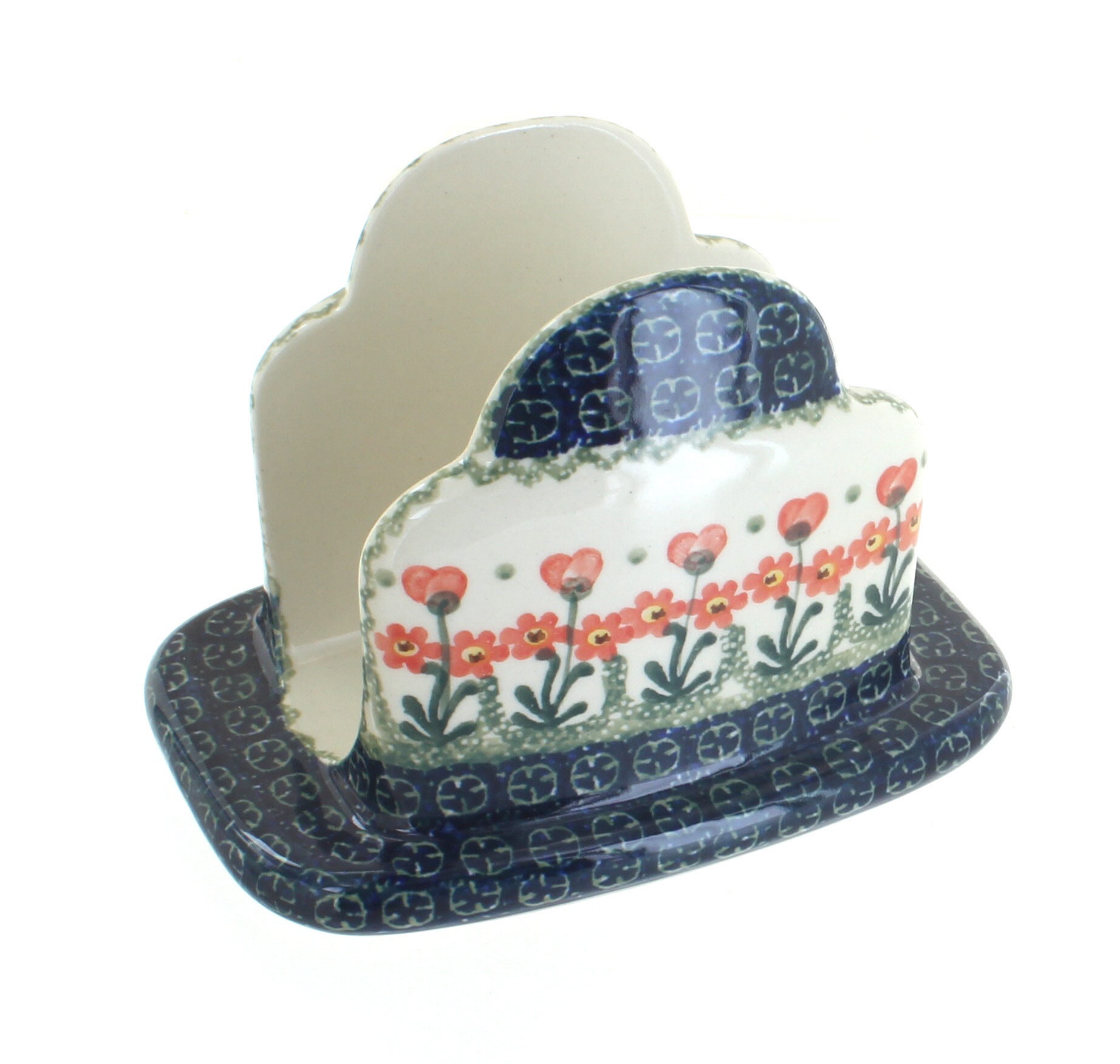 Blue Rose Polish Pottery | Peach Posy Napkin Holder