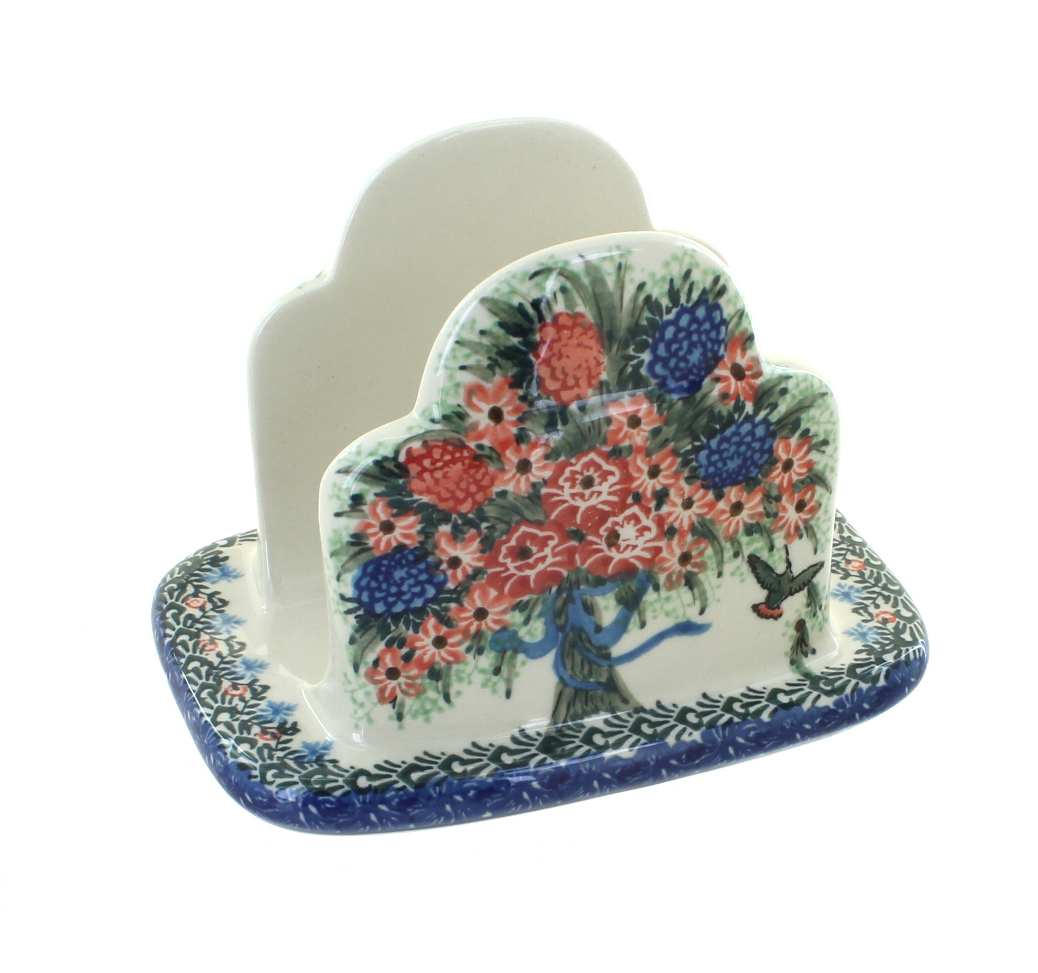 Blue Rose Polish Pottery | Blush Bouquet Napkin Holder
