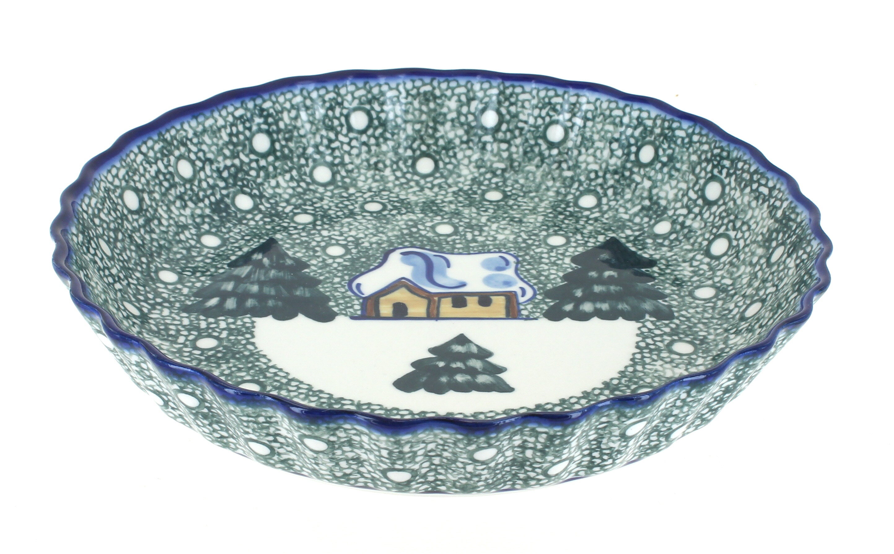 Blue Rose Polish Pottery | Winter Forest Pie Plate - Green